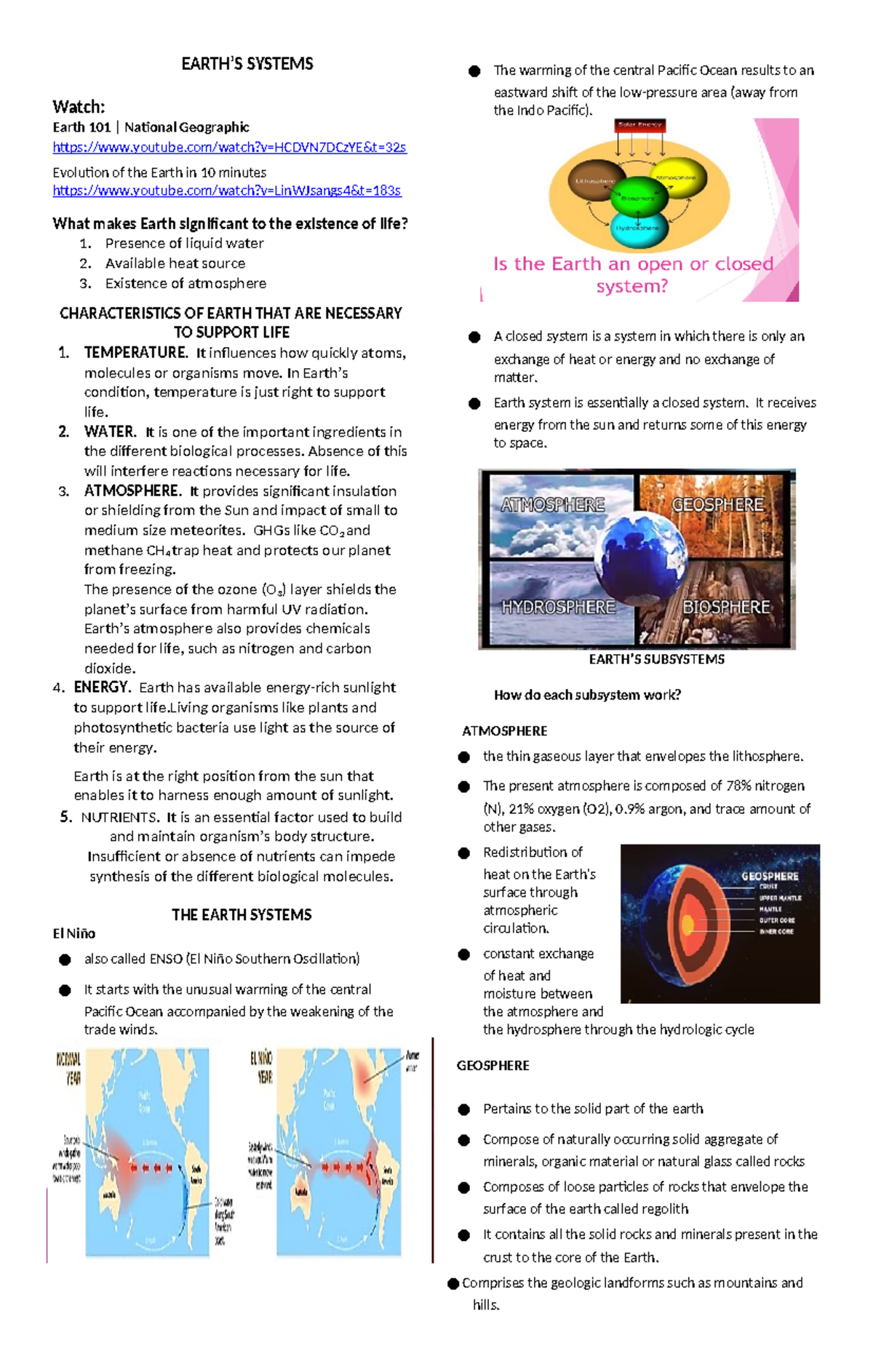 The System of the Earth Lecture Notes - EARTH’S SYSTEMS Watch: Earth ...