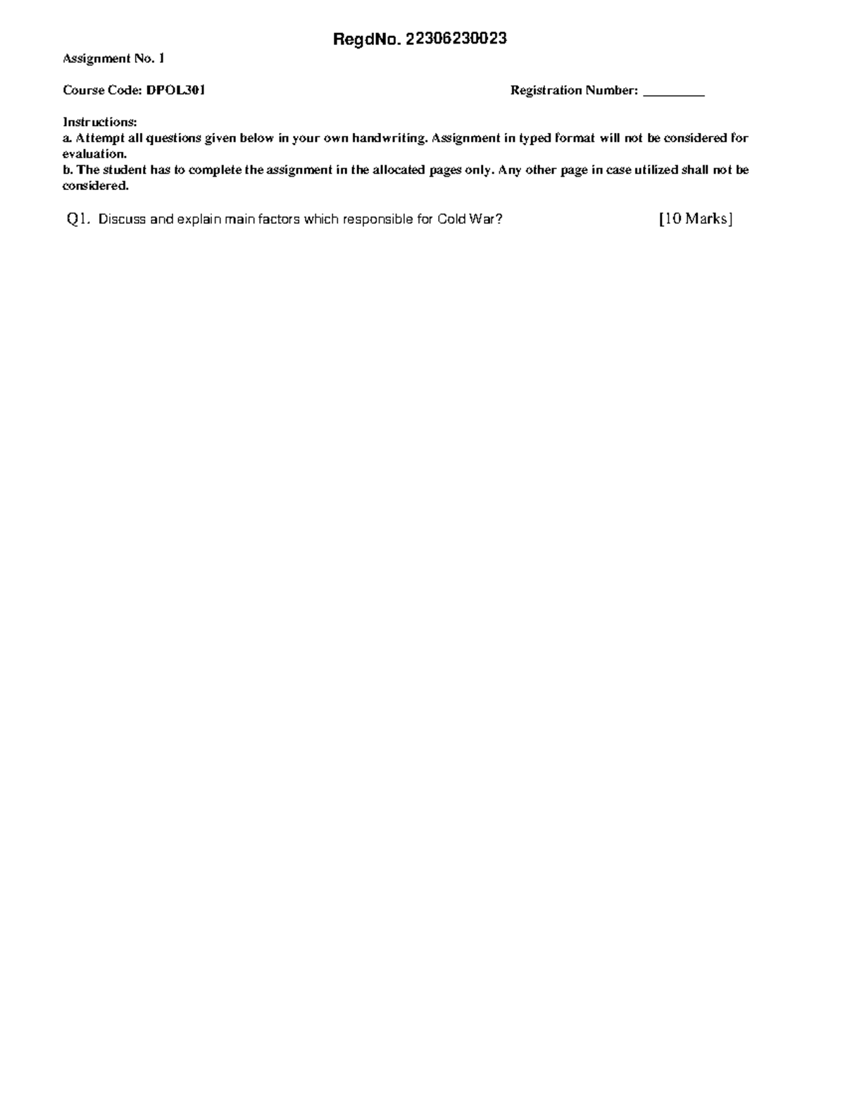 DPOL301 Assignment 1: Cold War Factors & National Power Elements - Studocu