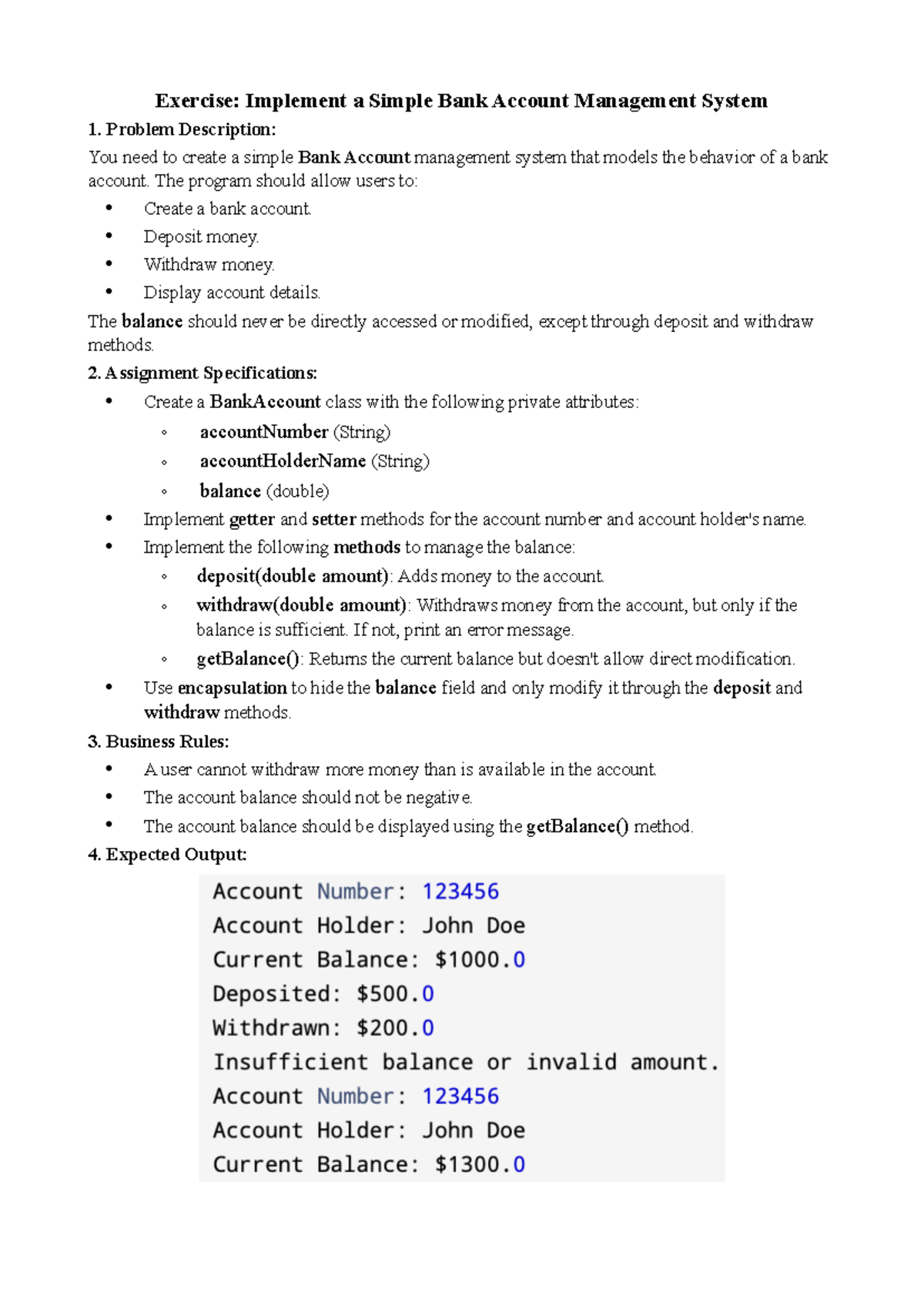 Encapsulation in Bank Account Management System ASM - 123 - Studocu