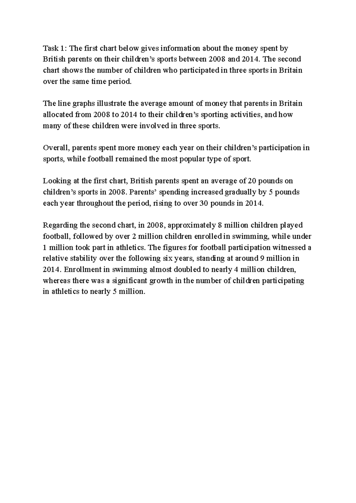 IELTS Writing Task 1: Sports Spending & Participation Trends (2008-2014 ...