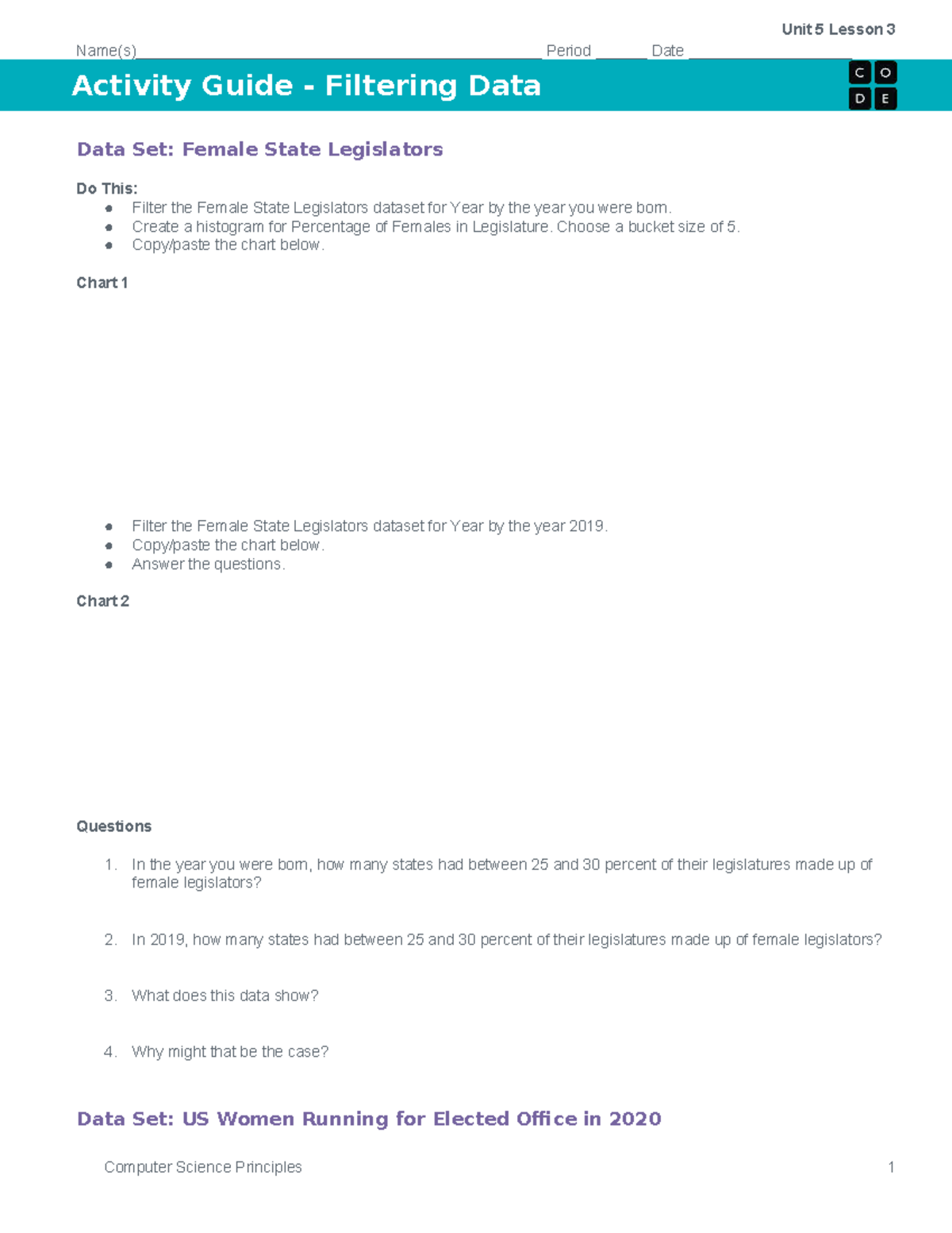 Activity Guide - Unit 5 Lesson 3: Filtering Female Legislators Data - Studocu