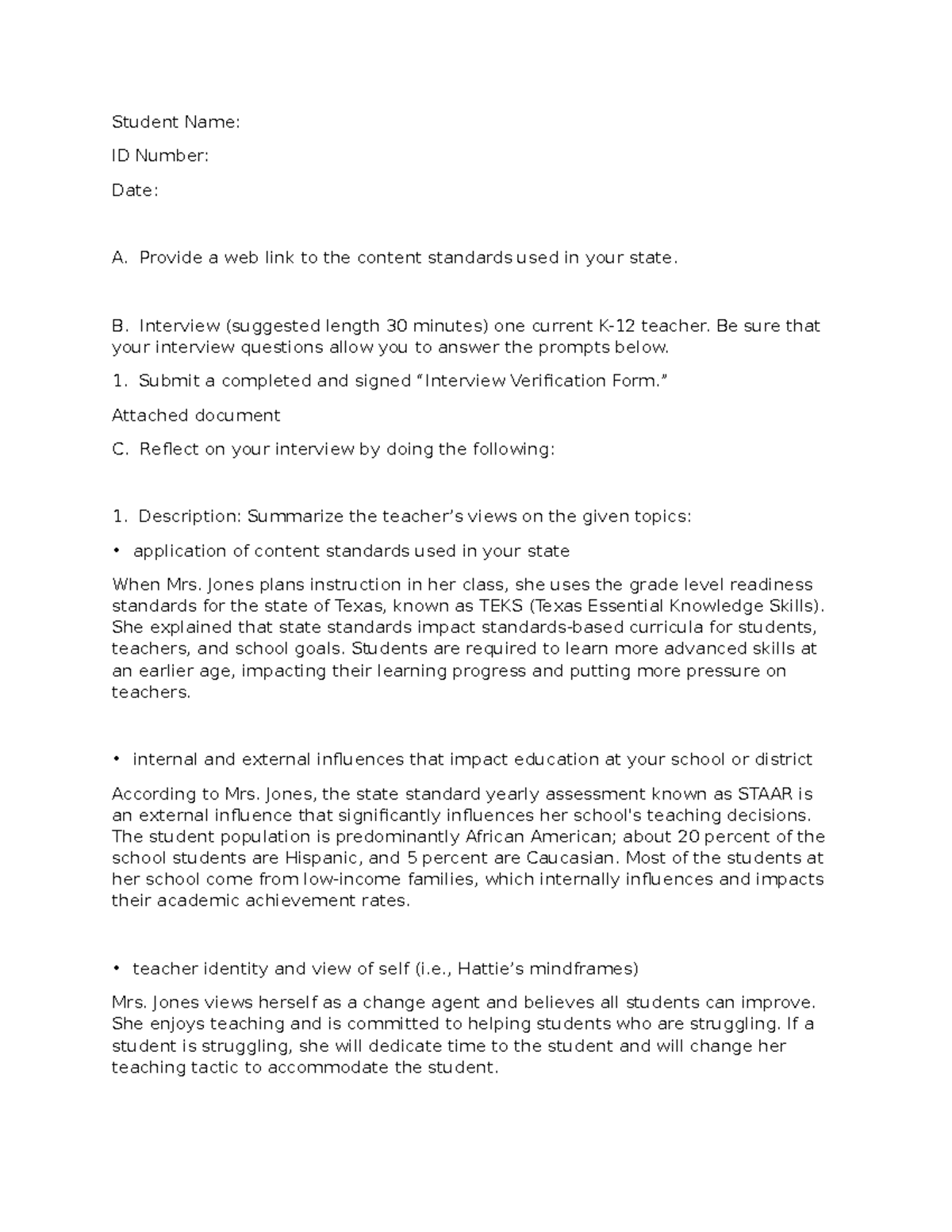 Task 2 Interview: Reflections on Teaching Standards and Practices - Studocu