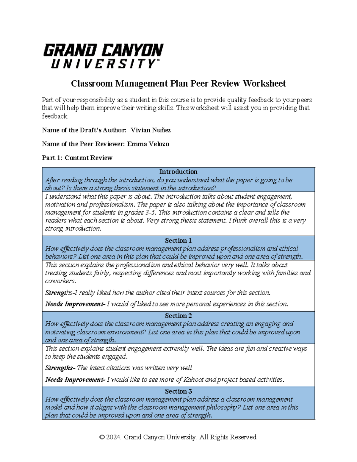 ELM 251 RS T5 Classroom Management Plan Peer Review Guide - Studocu