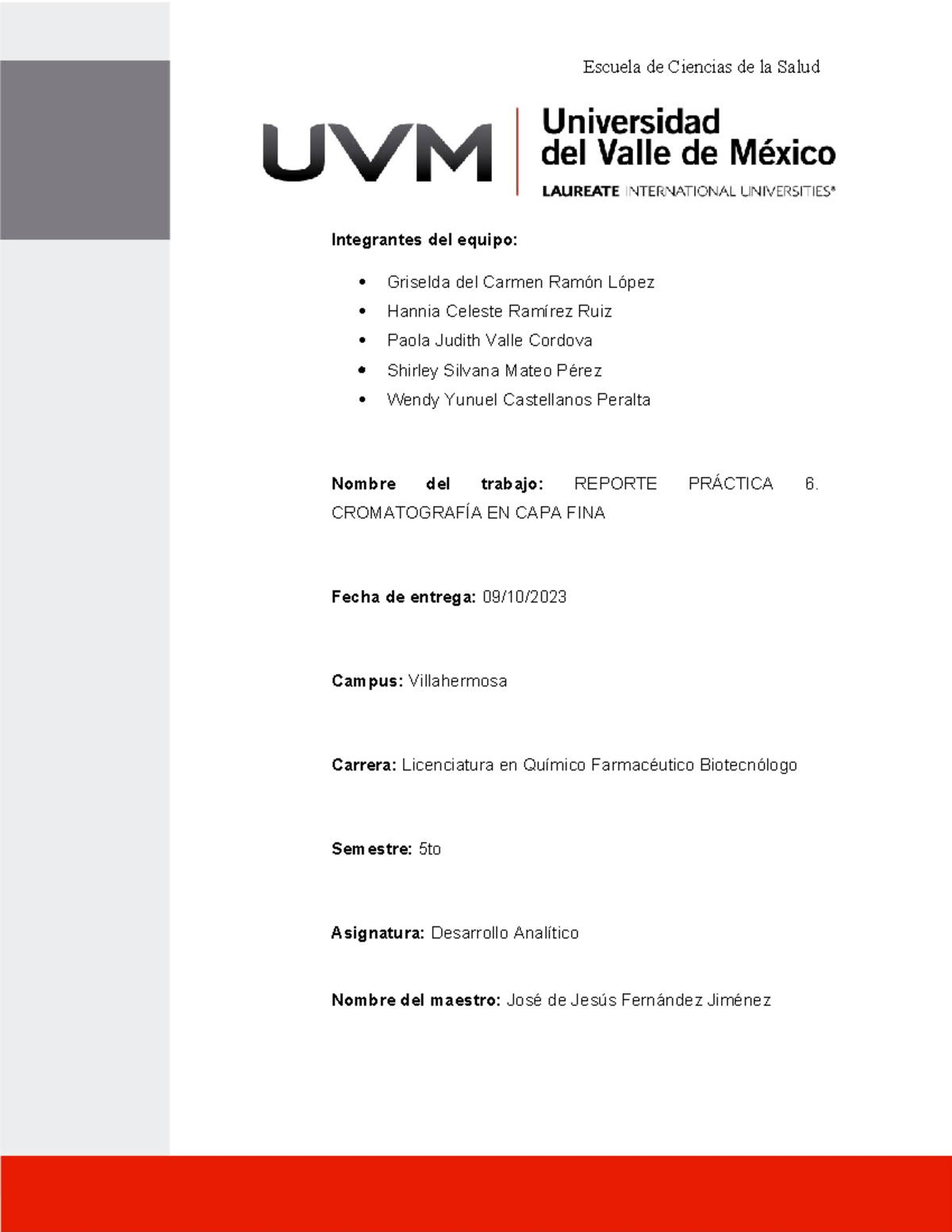 Reporte 6: Práctica de Cromatografía en Capa Fina - QFBT - Studocu