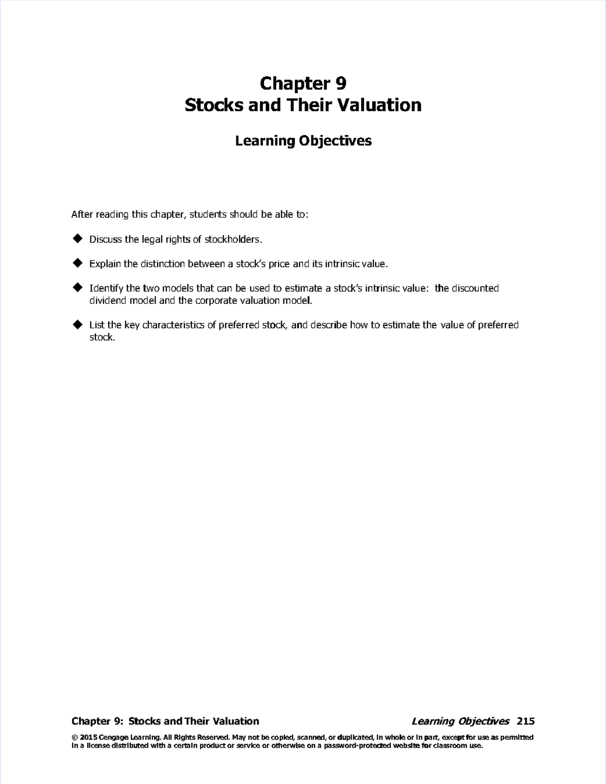 Chapter 9: Stocks and Their Valuation - Learning Objectives & Solutions - Studocu