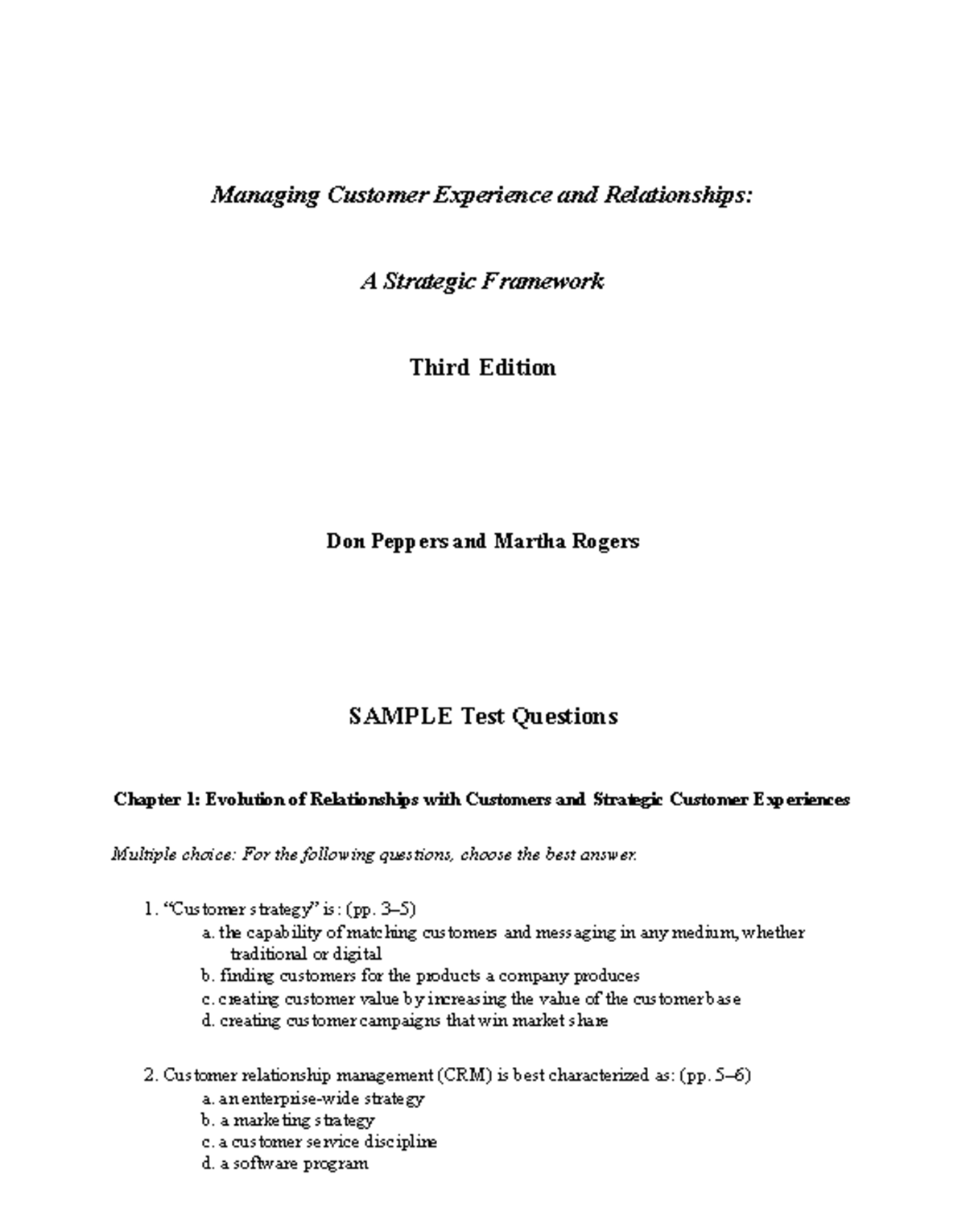 CRM Test Questions - Managing Customer Experience and Relationships ...