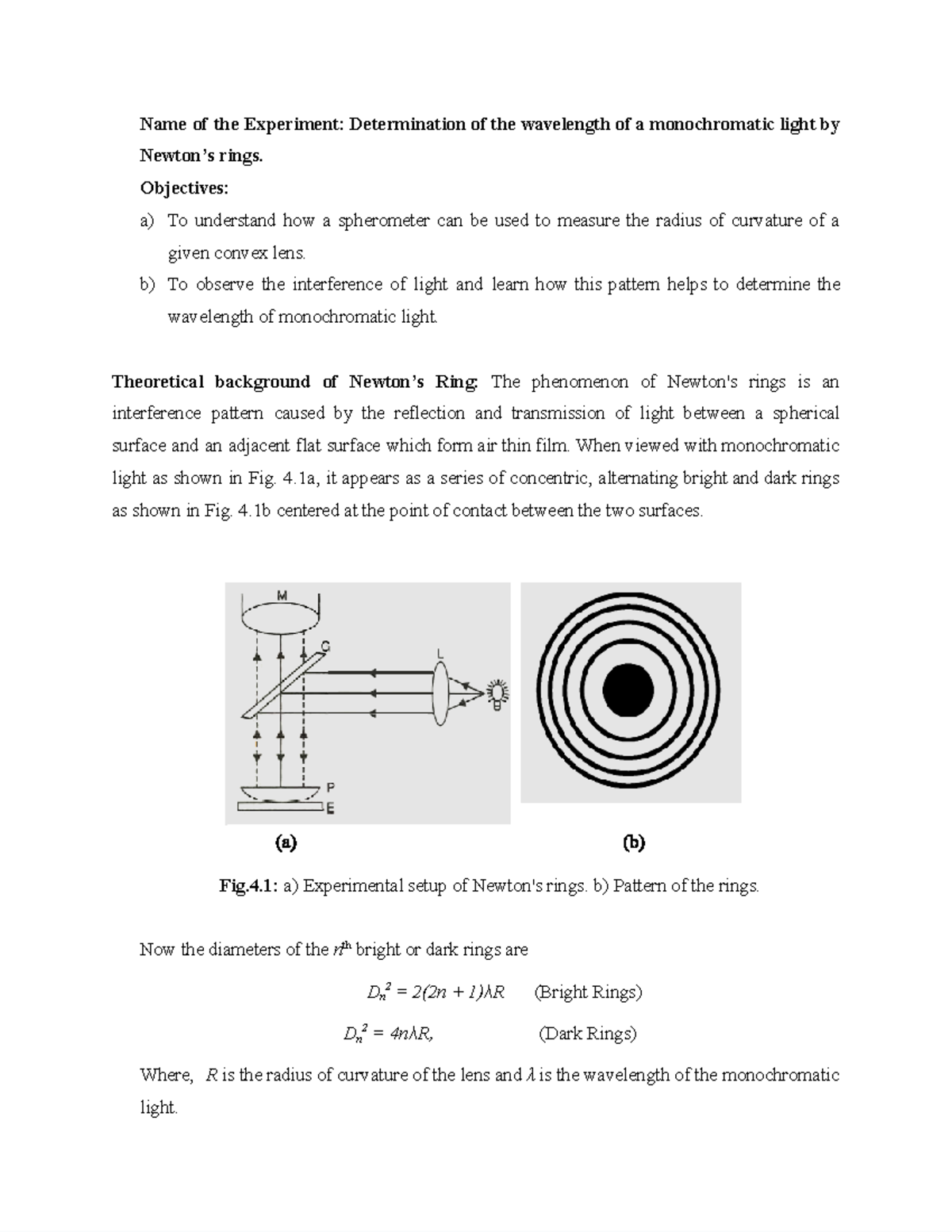 Lab Experiment: Determining Wavelength of Monochromatic Light in Newton ...