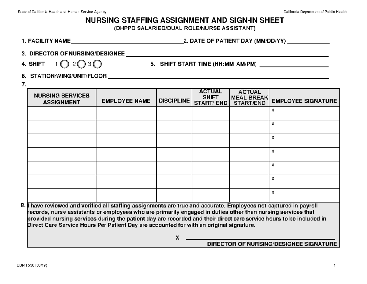 Pub H05231 - Nursing Staffing Assignment & Sign-In Sheet Templates ...