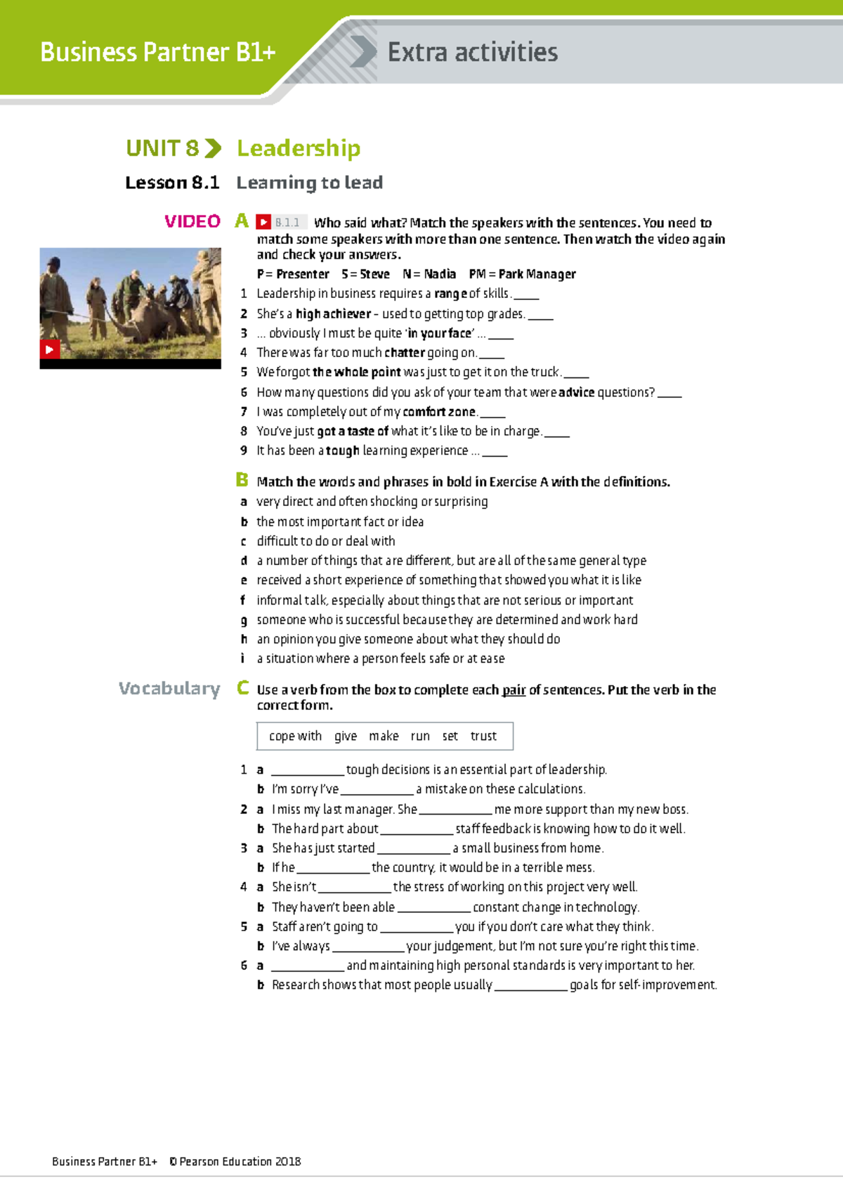 Business Partner B1P Extra Activities: Leadership Lesson 8 Practice ...