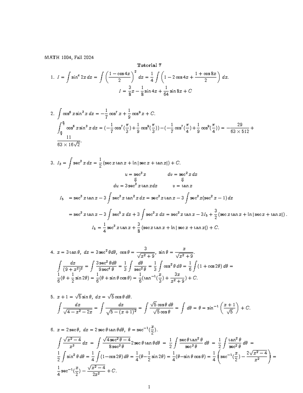 MATH 1004: Fall 2024 Tutorial 7 Solutions with Steps - Studocu