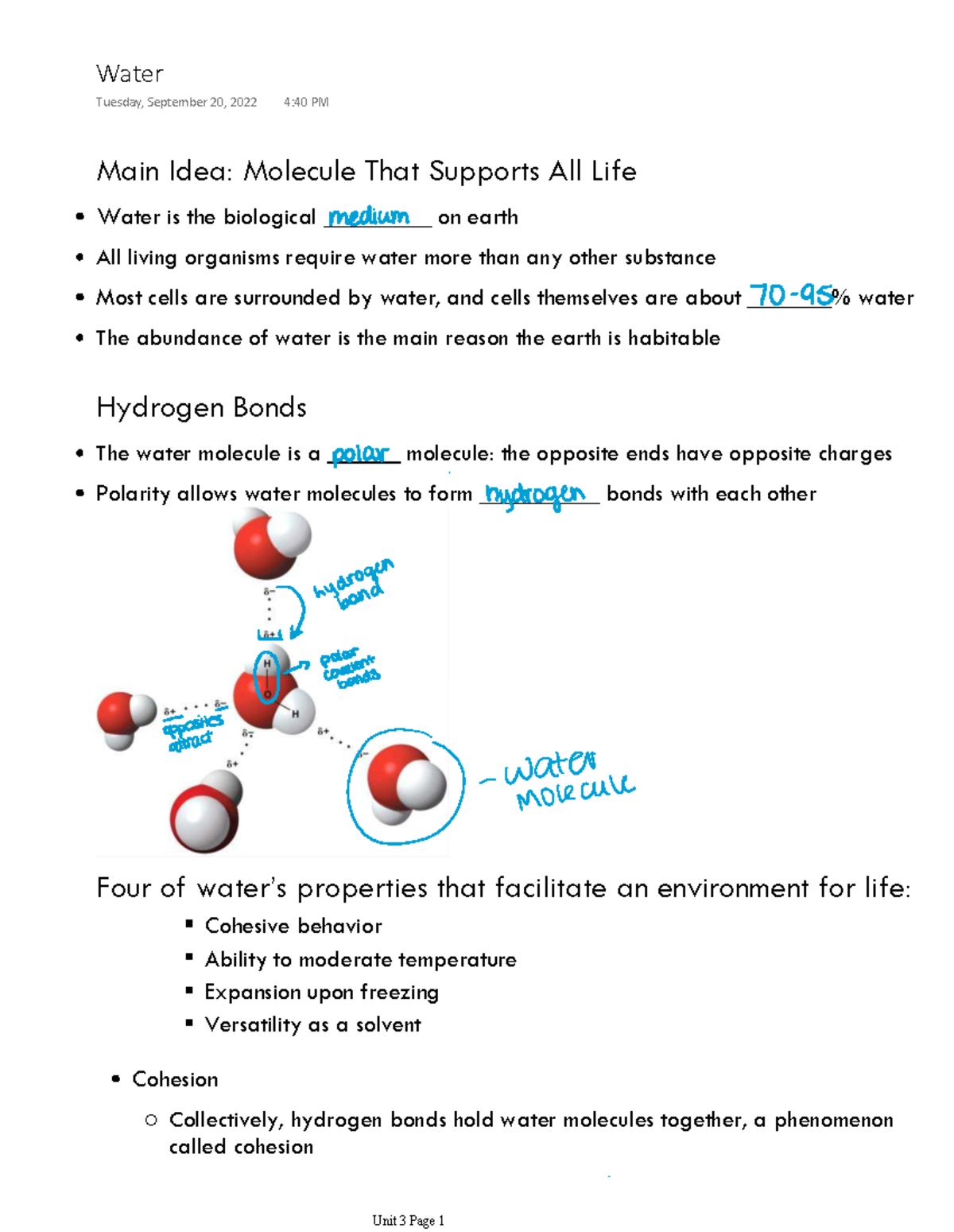 Understanding Water: Its Properties and Importance in Life (Unit 3 ...