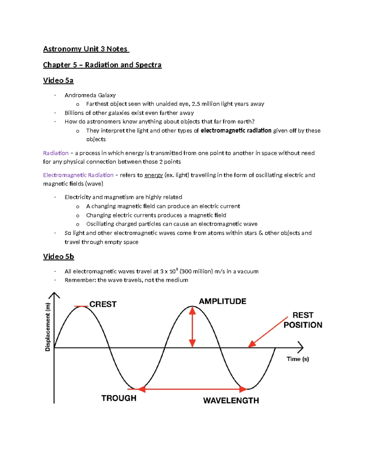Astronomy Unit 3 Notes: Chapter 5 - Radiation & Spectra Insights - Studocu