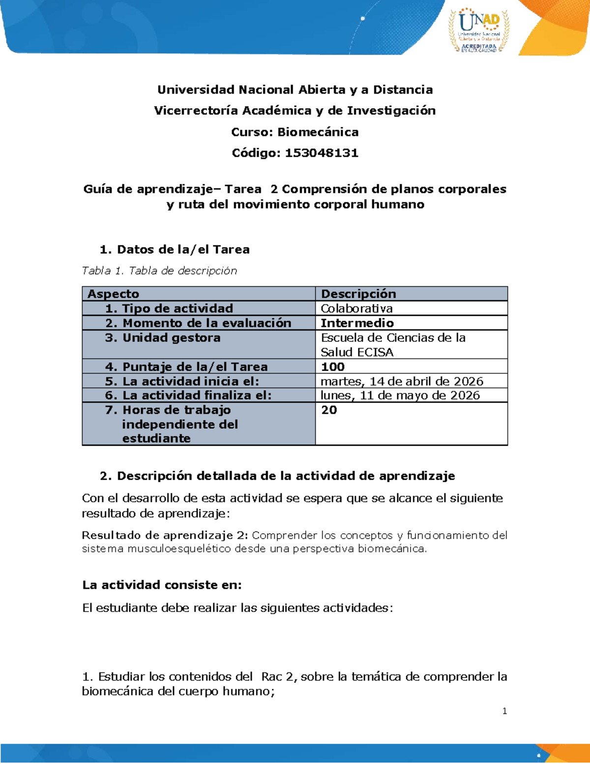 Guía de Tarea 2: Comprensión de Planos Corporales - Biomecánica ...