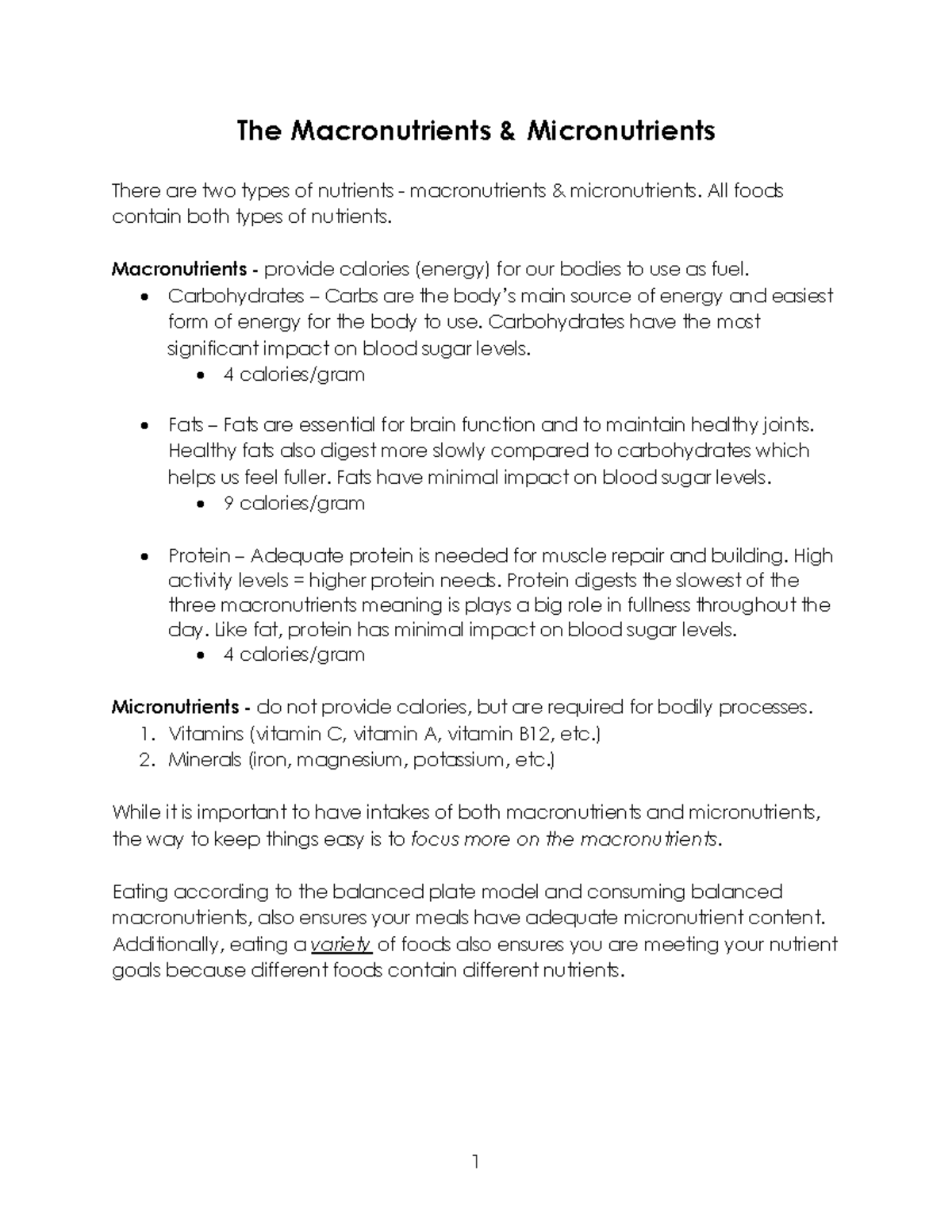 Nutrients Overview: Macronutrients & Micronutrients Notes - Studocu