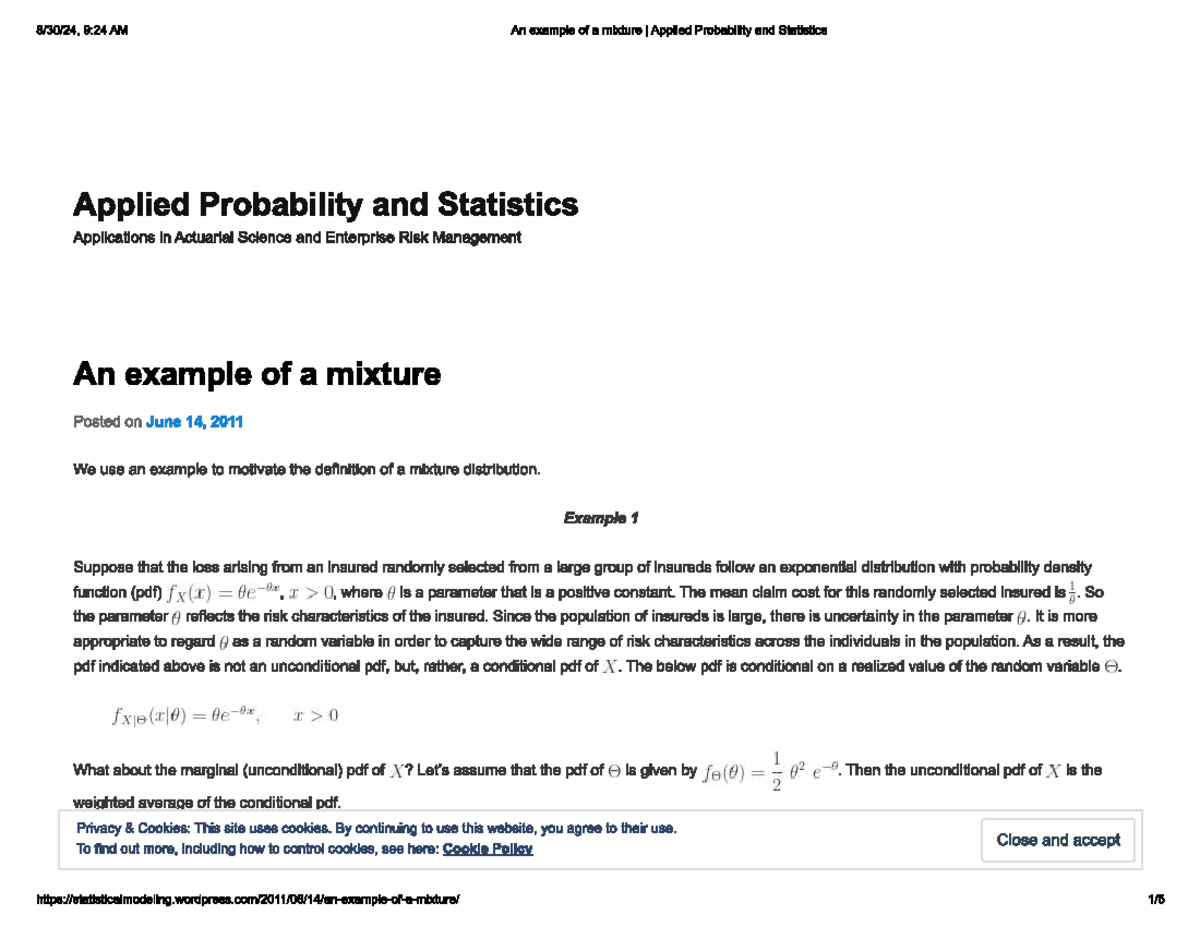 Mixture 1c - 9:24 AM An example of a mixture I Applied Probability and Statistics Applied - Studocu