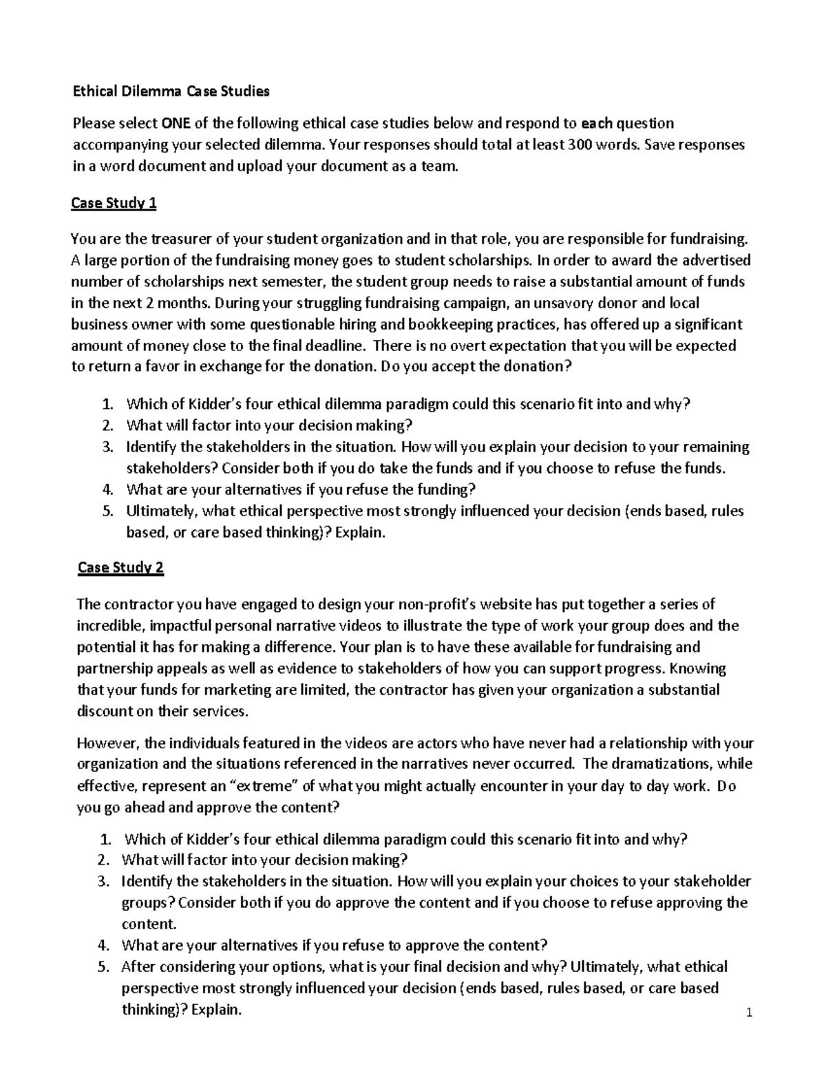 Ethical Dilemma Case Studies: Analyzing Key Scenarios - Studocu