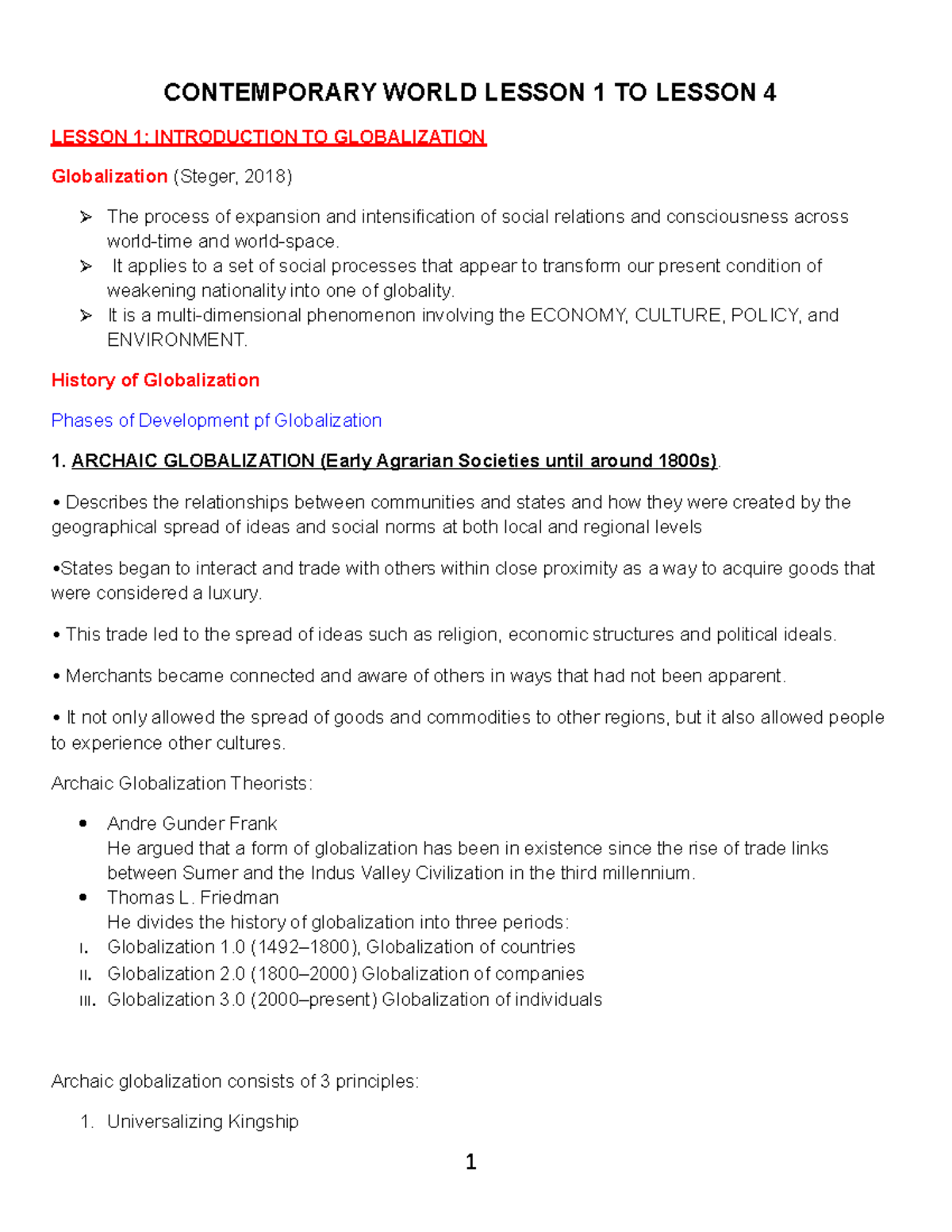 Contemporary World Subject Notes(Lesson 1-Lesson 4) - CONTEMPORARY ...