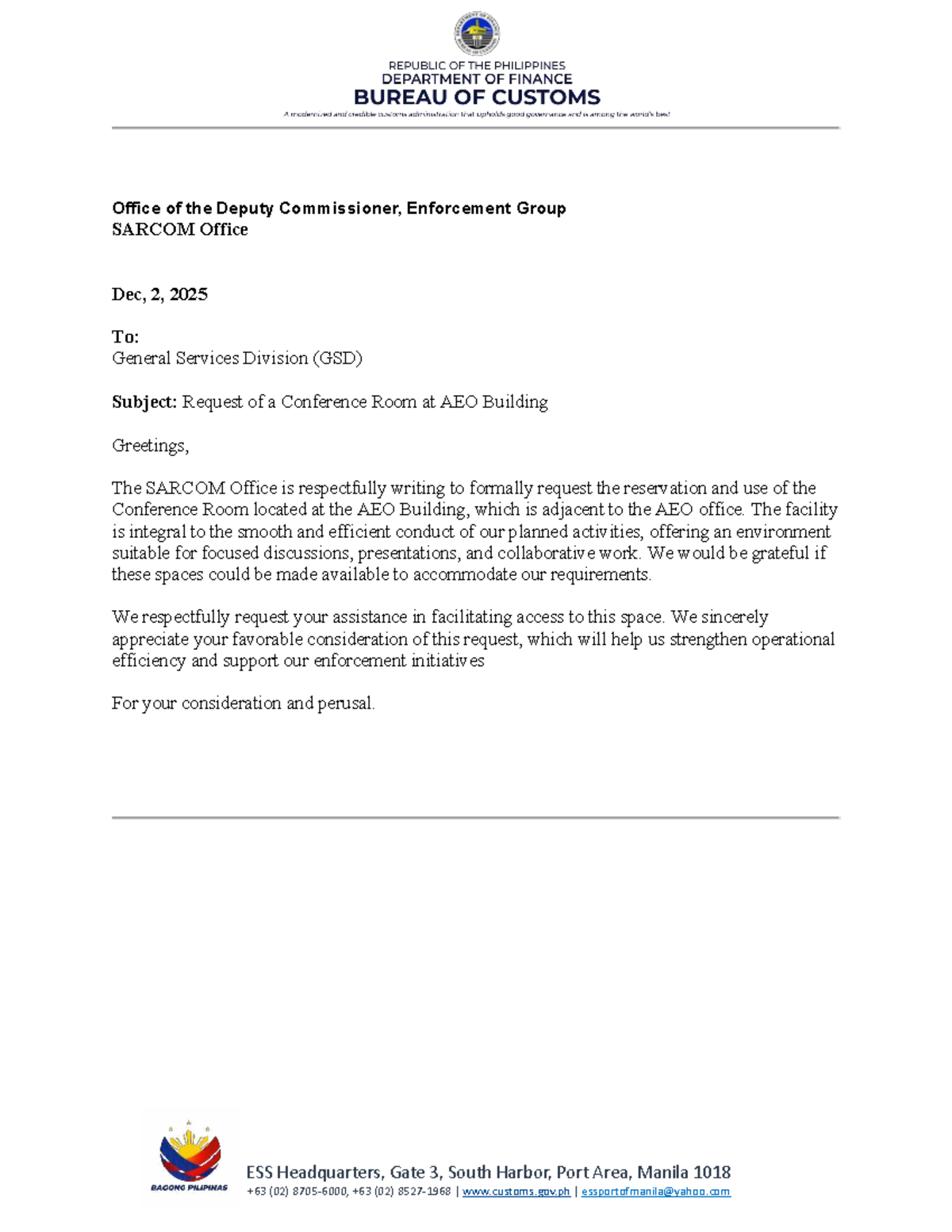 Request for Conference Room Reservation at AEO Building - Studocu