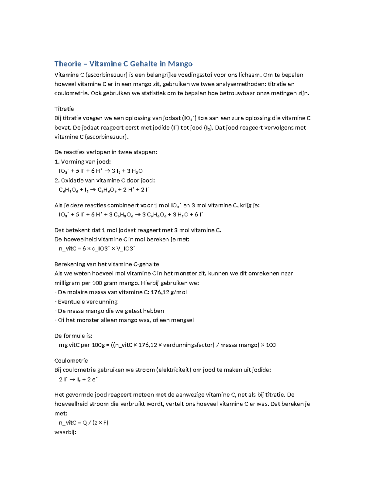 Theorie over Vitamine C Gehalte in Mango: Analysemethoden en ...