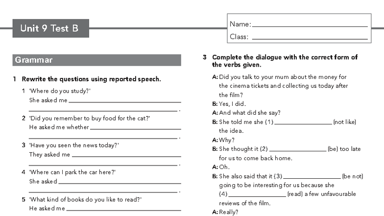Checkpoint A2+ B1 Unit 9 Test B: Grammar, Vocabulary & Listening - Studocu