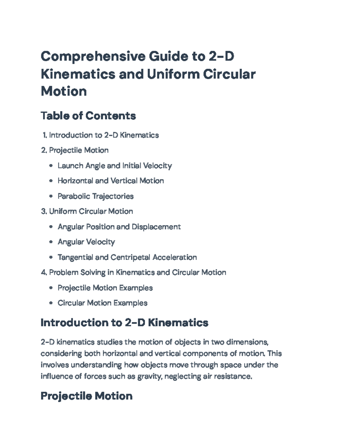 Comprehensive Guide to 2-D Kinematics & Uniform Circular Motion - Comprehensive Guide to 2-D ...