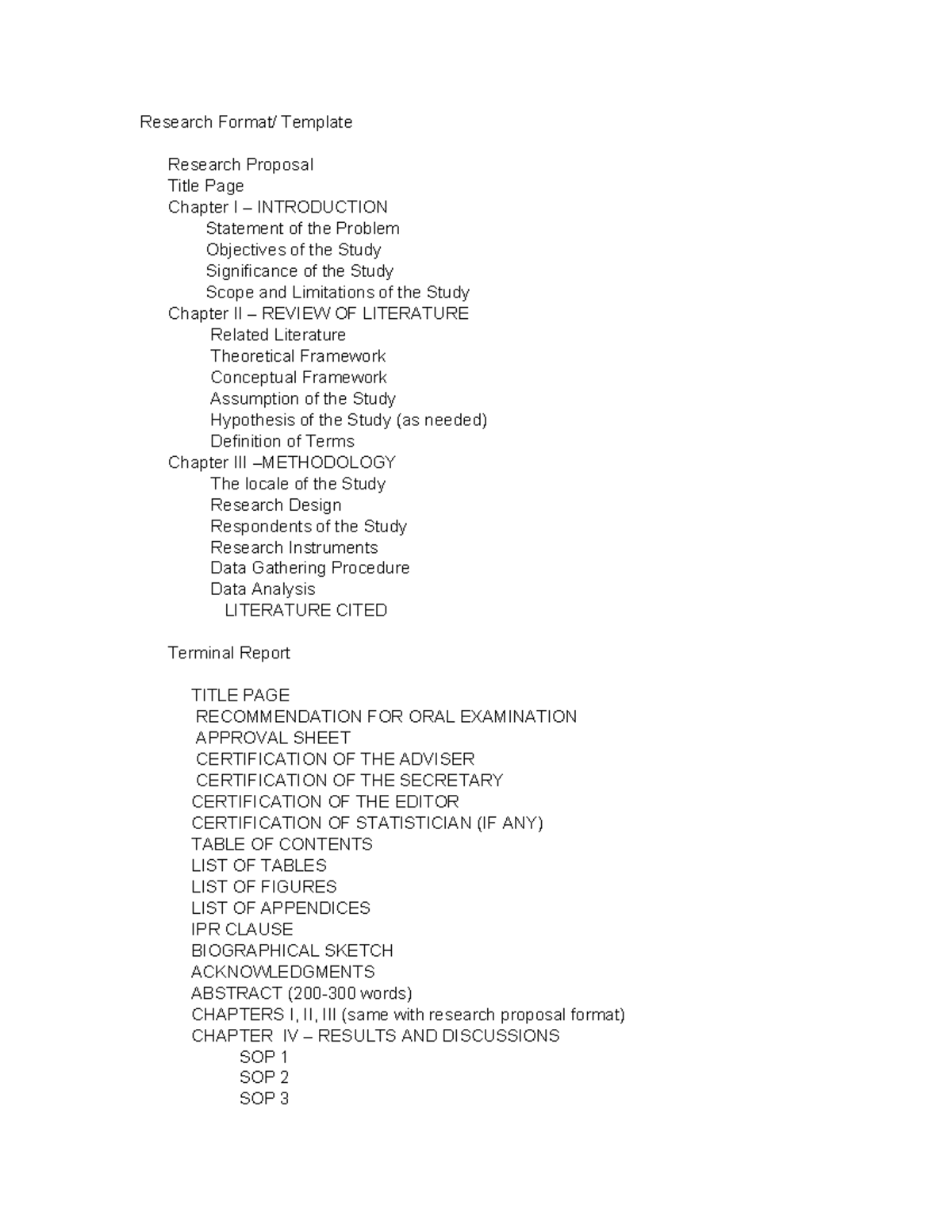 Thesis Format Guide for Research Proposal and Final Submission - Studocu