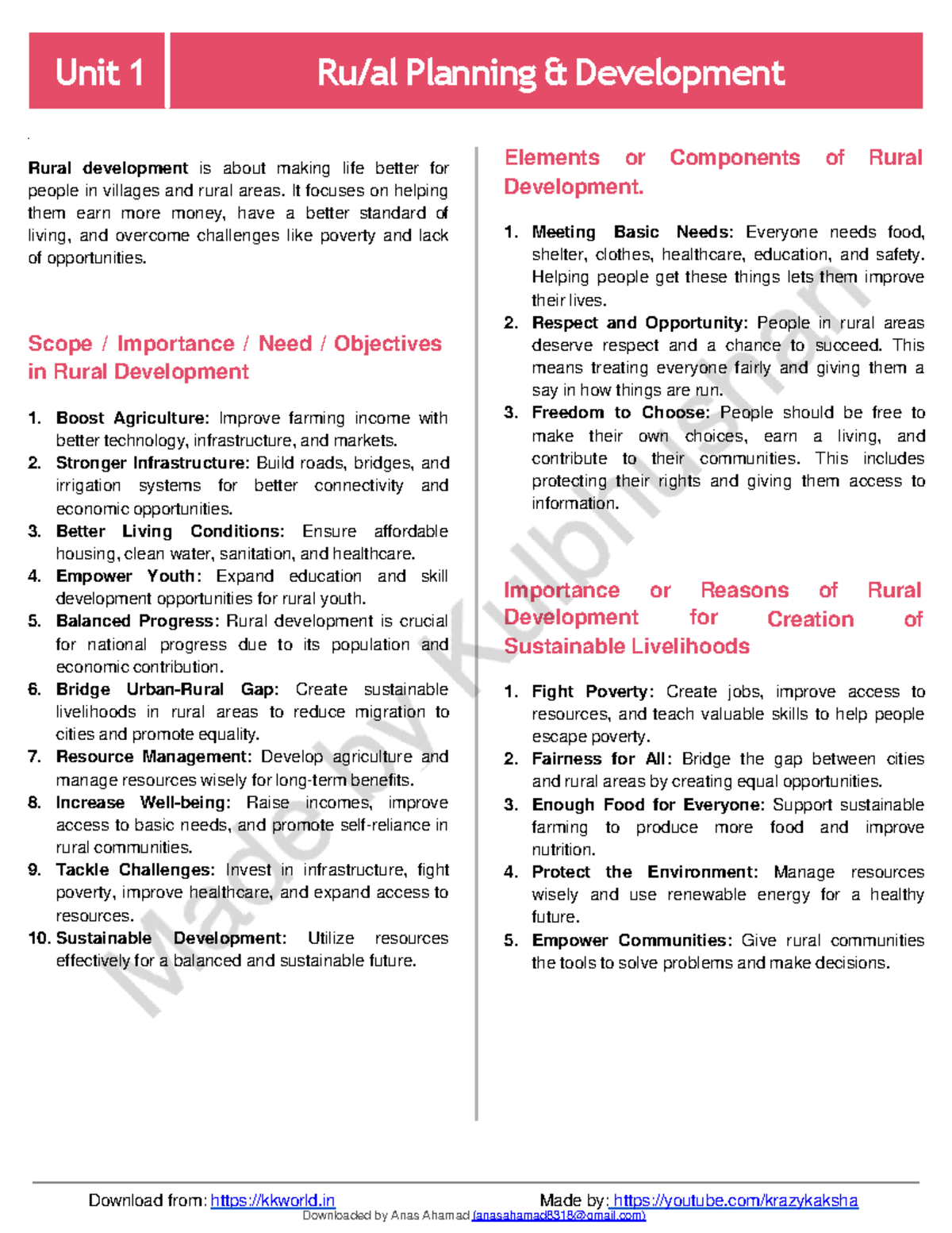 Rural Development Strategies: Comprehensive Lecture Notes (Course Code ...