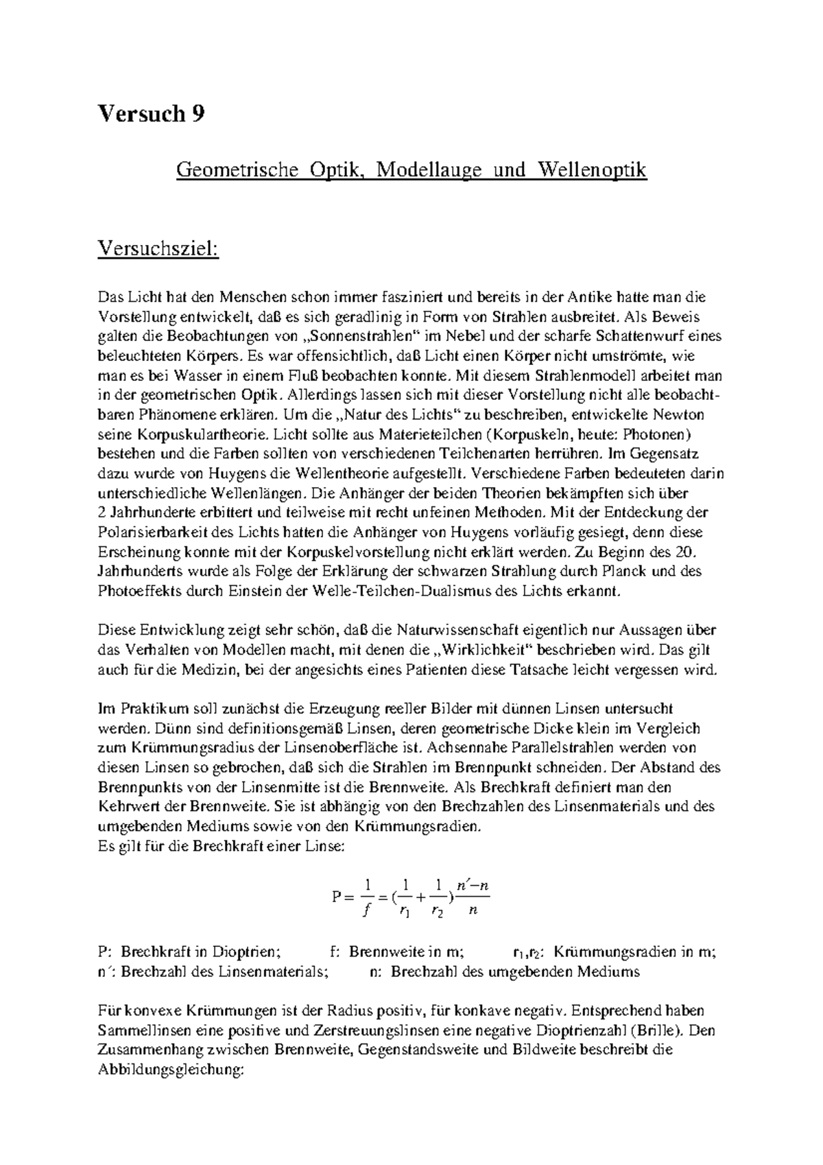 Geometrische Optik und Wellenoptik im Versuch 09: Modellauge und ...