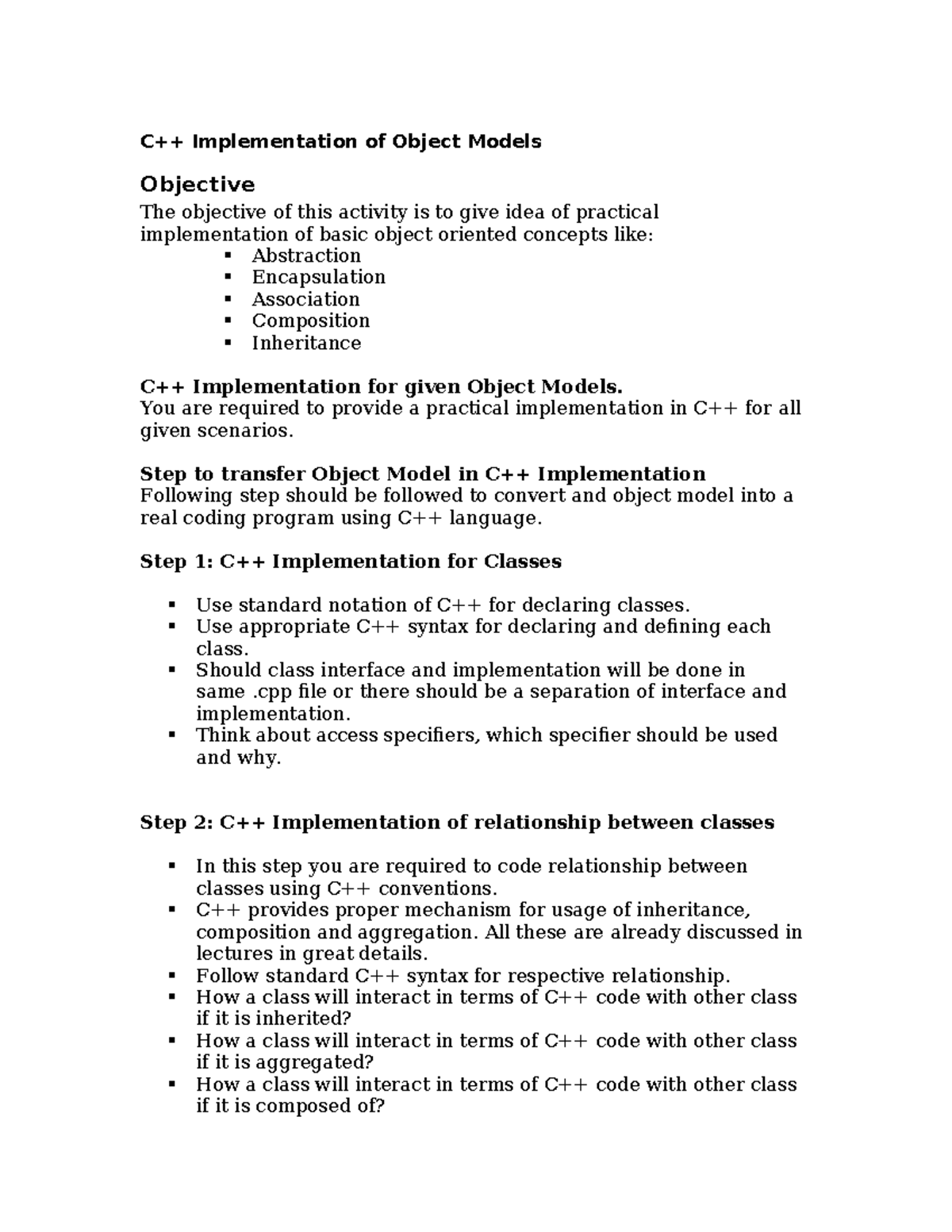 Implementation of Object Models: Practical OOP Concepts - Studocu