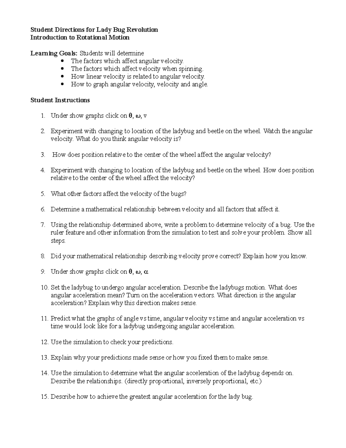 Phet Contribution: Ladybug Revolution Experiment Instructions 3000 4827 ...