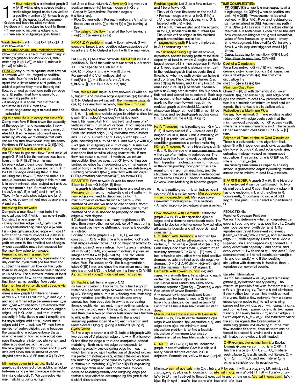 360 Final Exam Cheat Sheet: Max Flow, Min Cut, and Bipartite Graphs ...