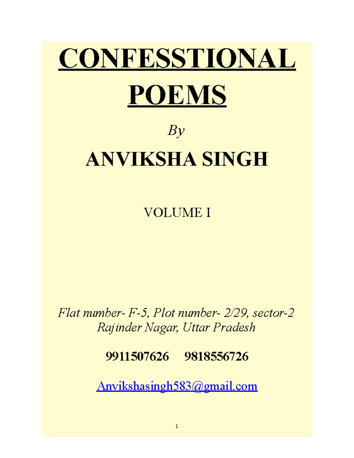 Confessional Poems by Anviksha Singh - Volume I Collection - Studocu