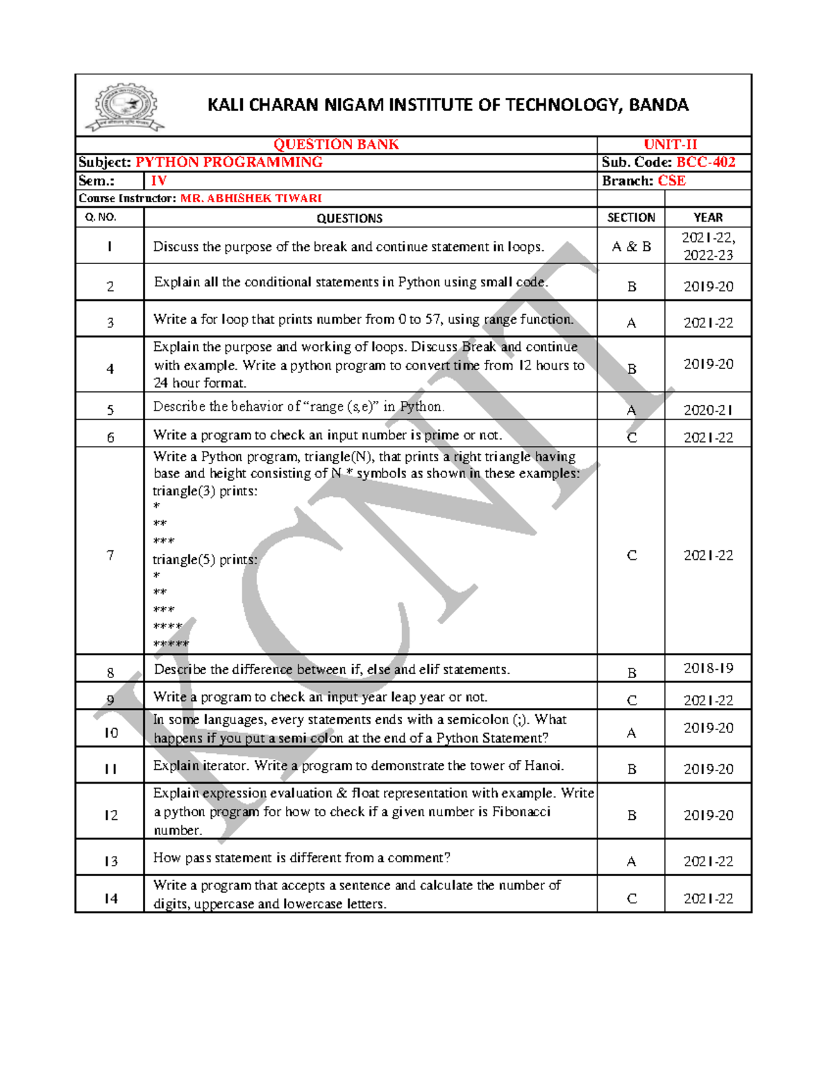 KCTB CSE IV Sem. Python Programming Question Bank - Study Materials ...