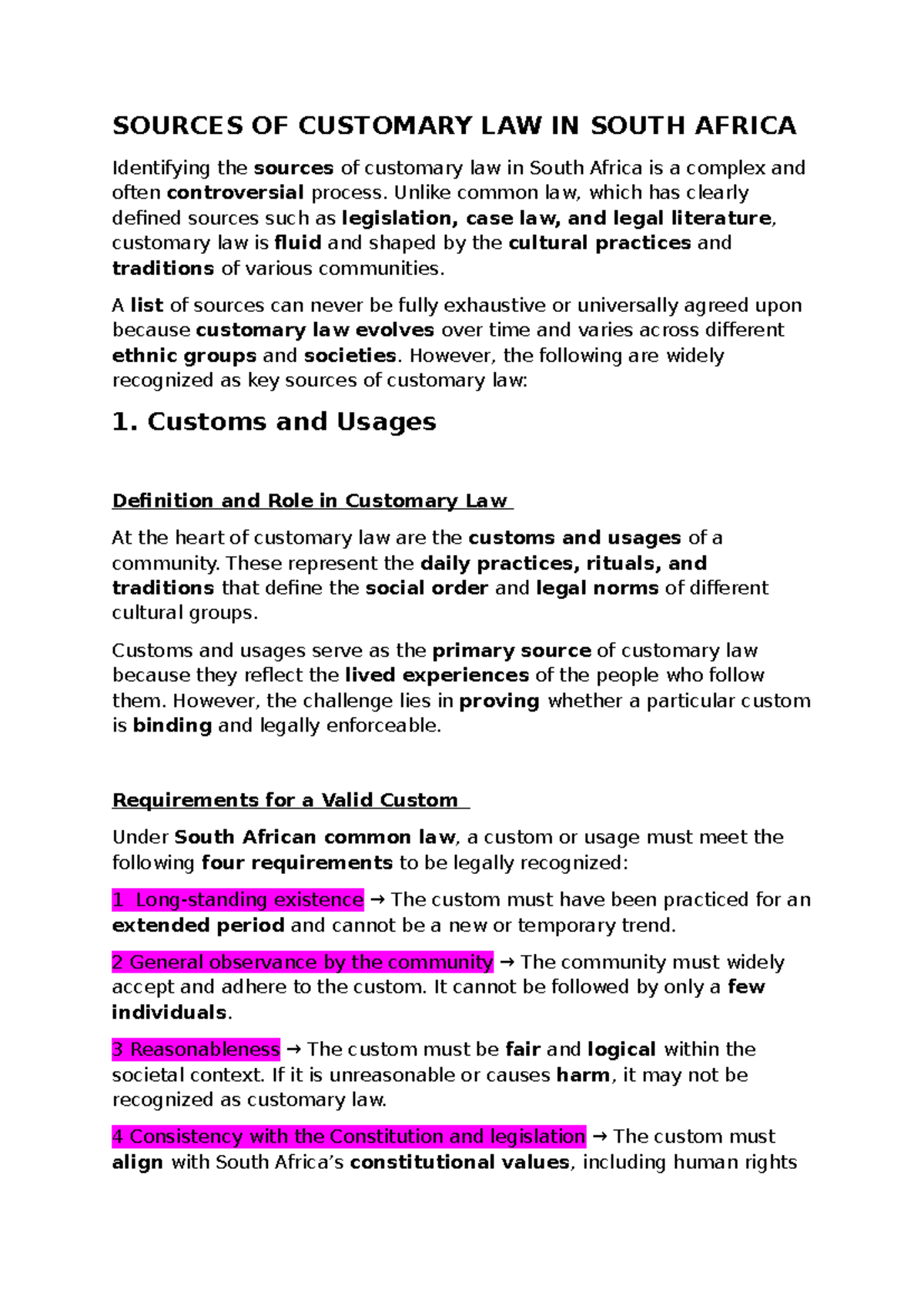 Sources of Customary Law in South Africa: An In-Depth Analysis - Studocu