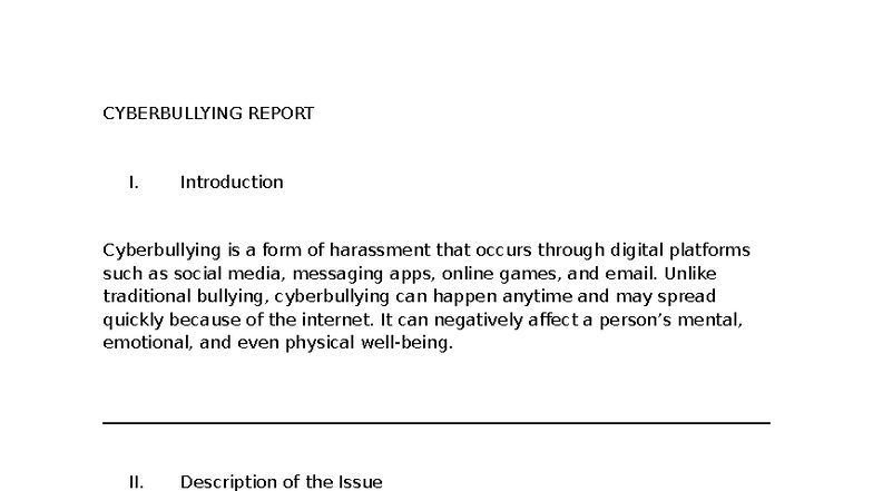CYBERBULLYING REPORT: Understanding the Digital Harassment Issue - Studocu