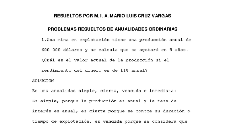 Problemas Resueltos de Anualidades Ordinarias - DE 2023 - Studocu