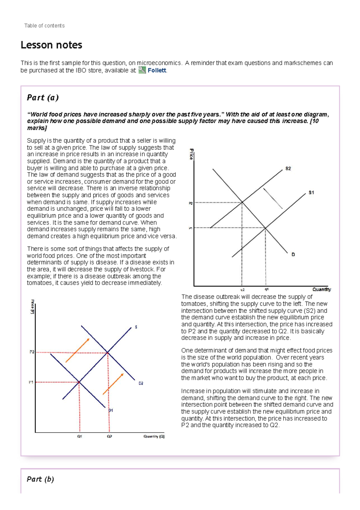 IB Economics (HL) Paper 1 Example: Supply & Demand Analysis on Food ...