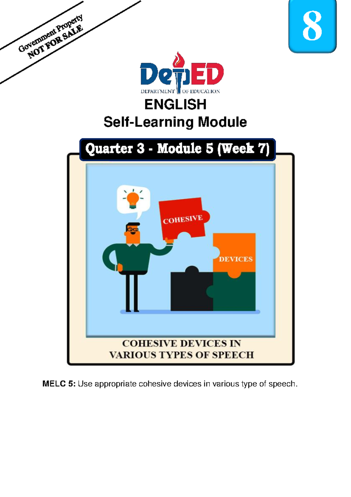 G8 ENGLISH Module MELC 5: Cohesive Devices in Speech - Lecture Notes ...