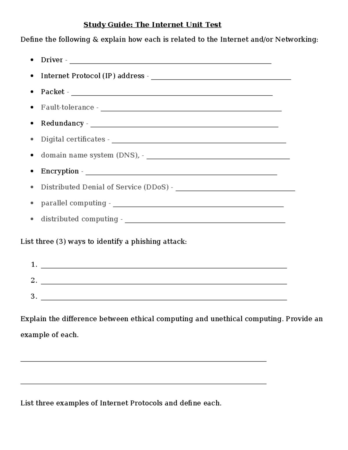 Internet Unit Test Study Guide: Key Concepts & Definitions - Studocu