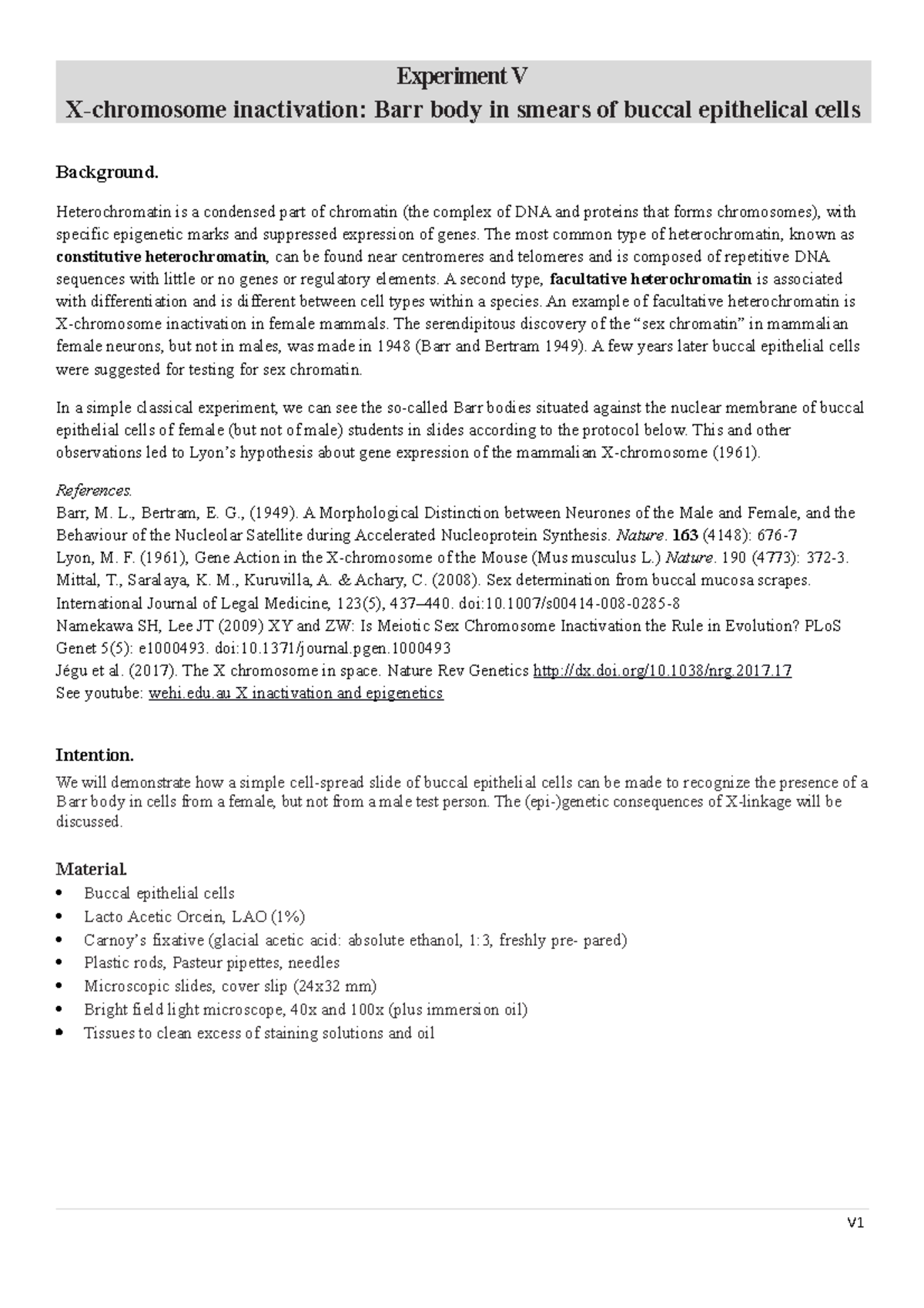 Exp V 2023: Practical Report on X-Chromosome Inactivation and Barr ...
