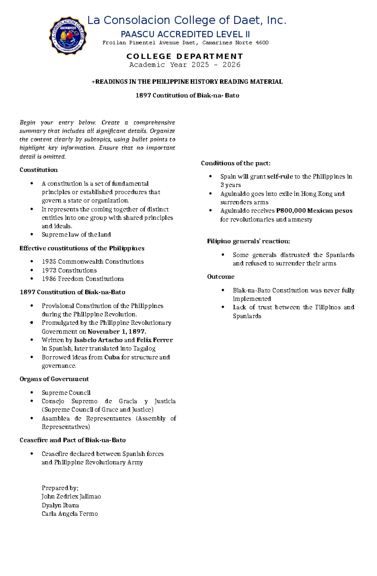 Philippine History Reading Material: 1897 Constitution of Biak na Bato ...