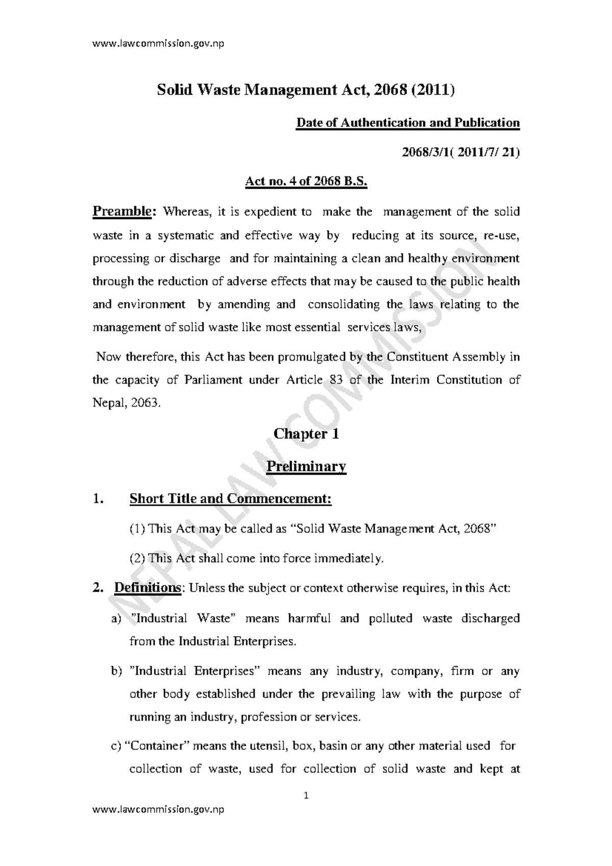 Solid Waste Management Act, 2068: Key Provisions & Responsibilities ...
