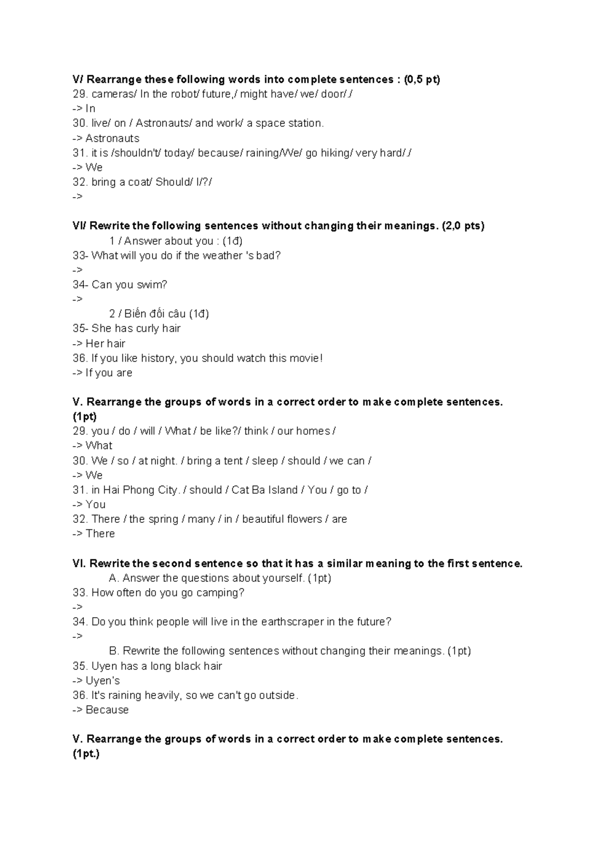 English Writing Exercises: Sentence Rearrangement & Rewriting - Studocu