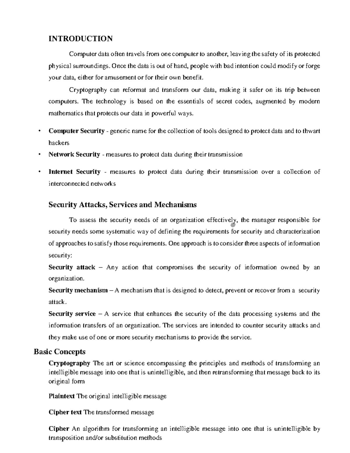 Unit 1: Cryptography & Network Security Overview and Concepts - Studocu