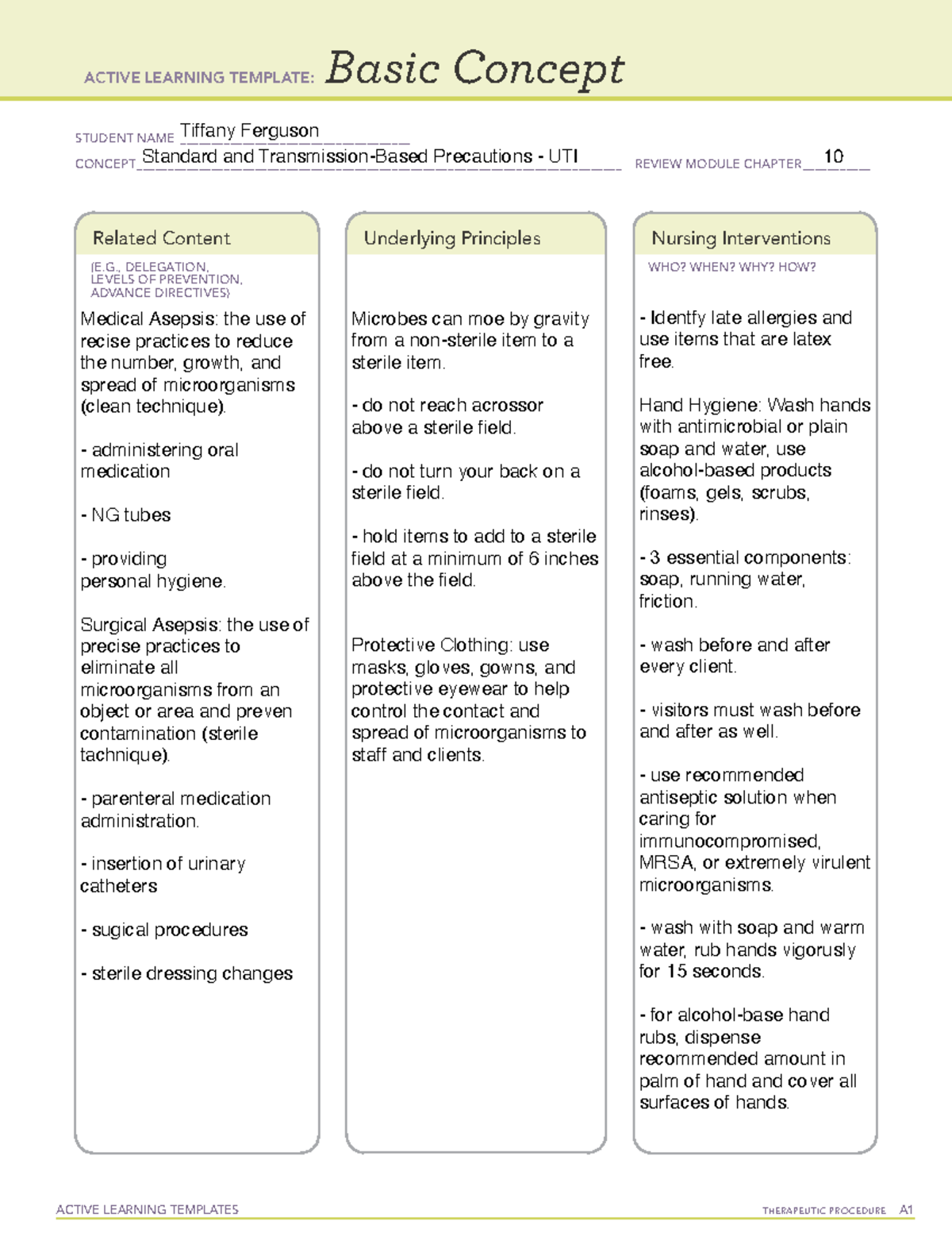 Active Learning Template: Therapeutic Procedure A Concepts - Studocu