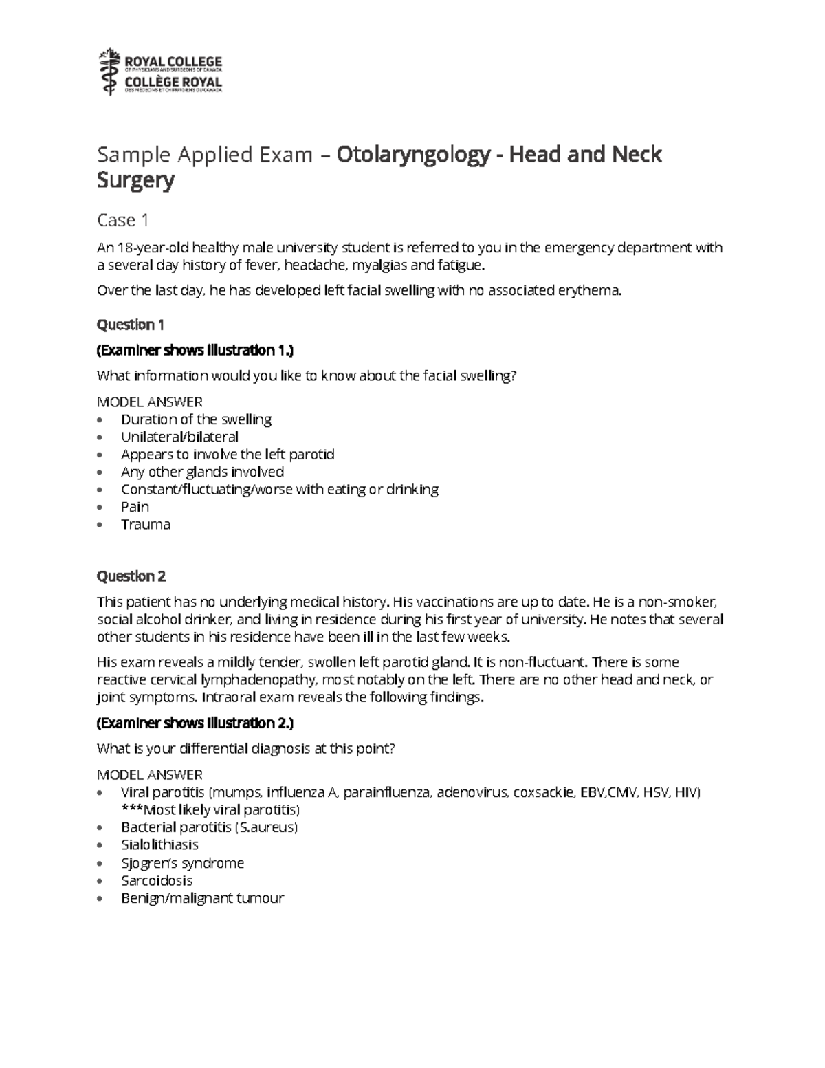 Otolaryngology Case Study: Sample Applied Exam on Viral Parotitis - Studocu