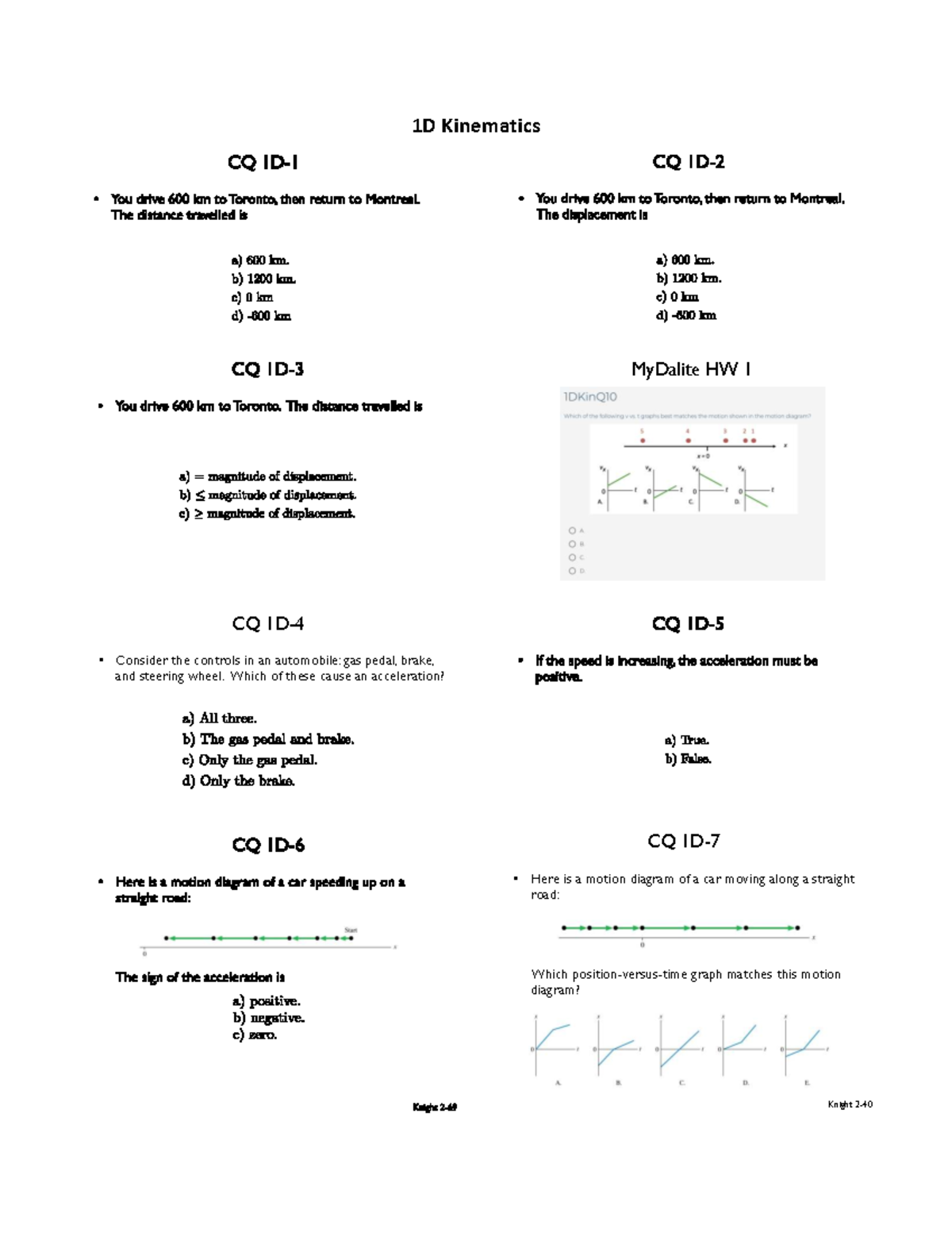 1D Kinematics MyDalite HW 1: Motion Diagrams & Graph Analysis - Studocu