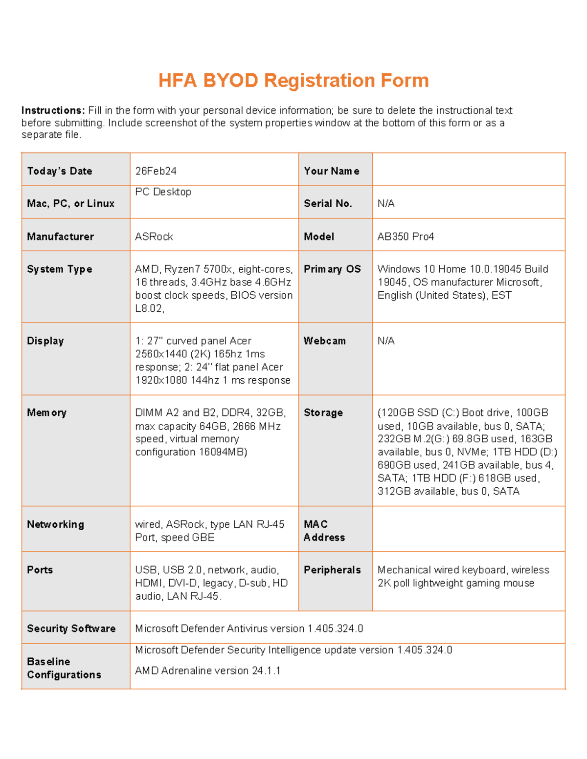 CMIT202 Project 1: HFA BYOD Registration Form Instructions & Details ...