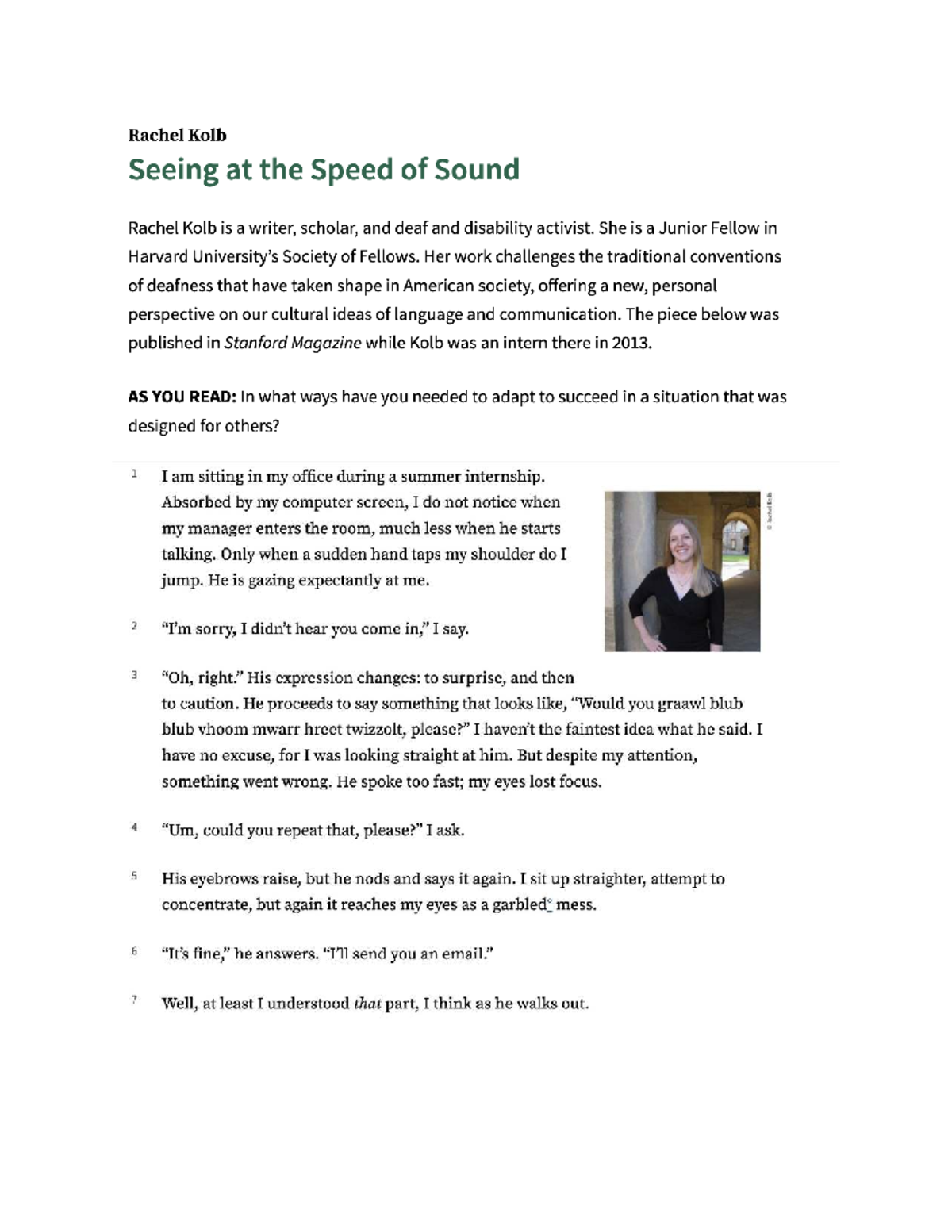 Document Review and Analysis: Insights on Rachel Kolb's Work - Studocu