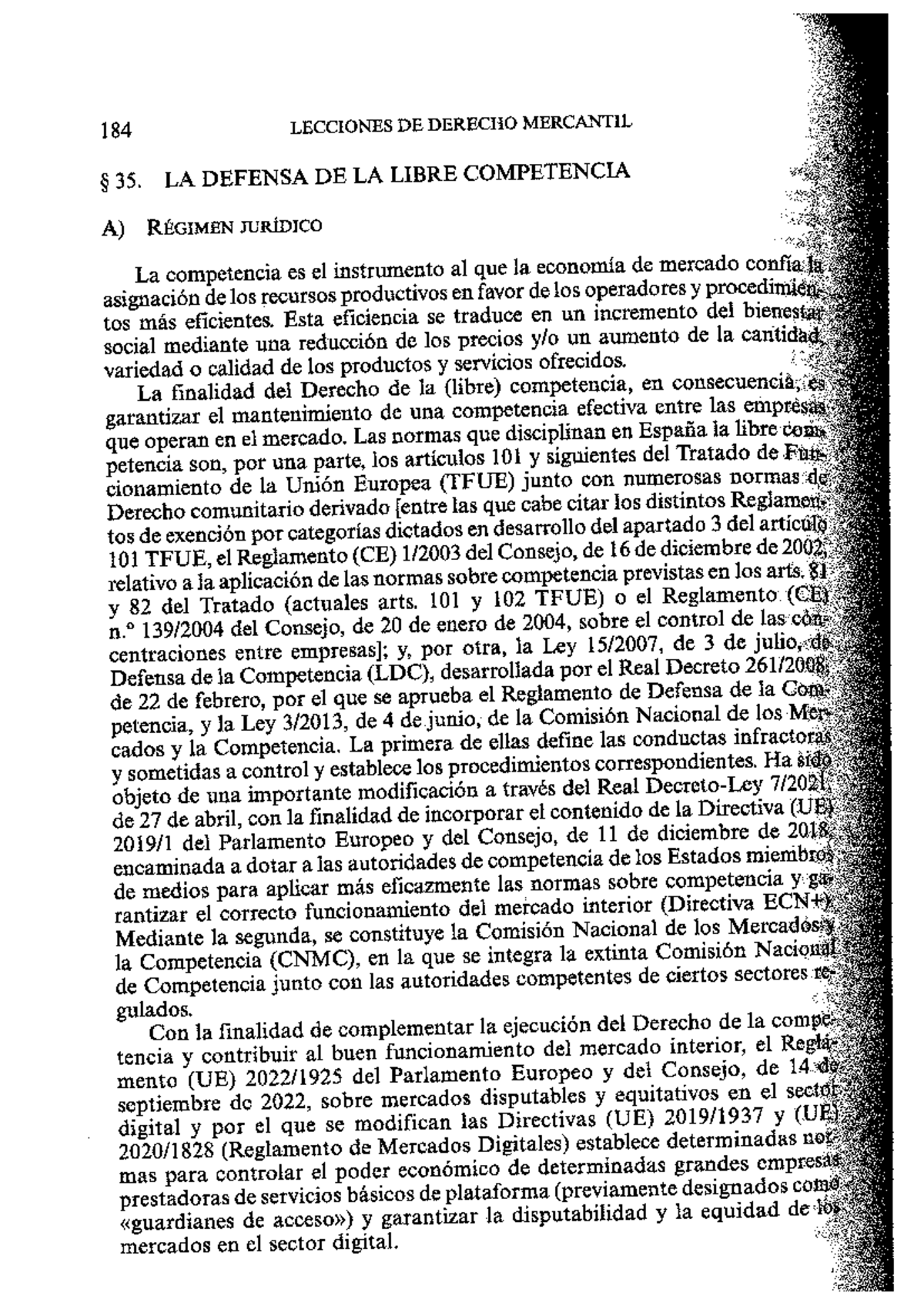 184 LECCIONES DE DERECHO MERCANTIL: LA DEFENSA DE LA LIBRE COMPETENCIA ...